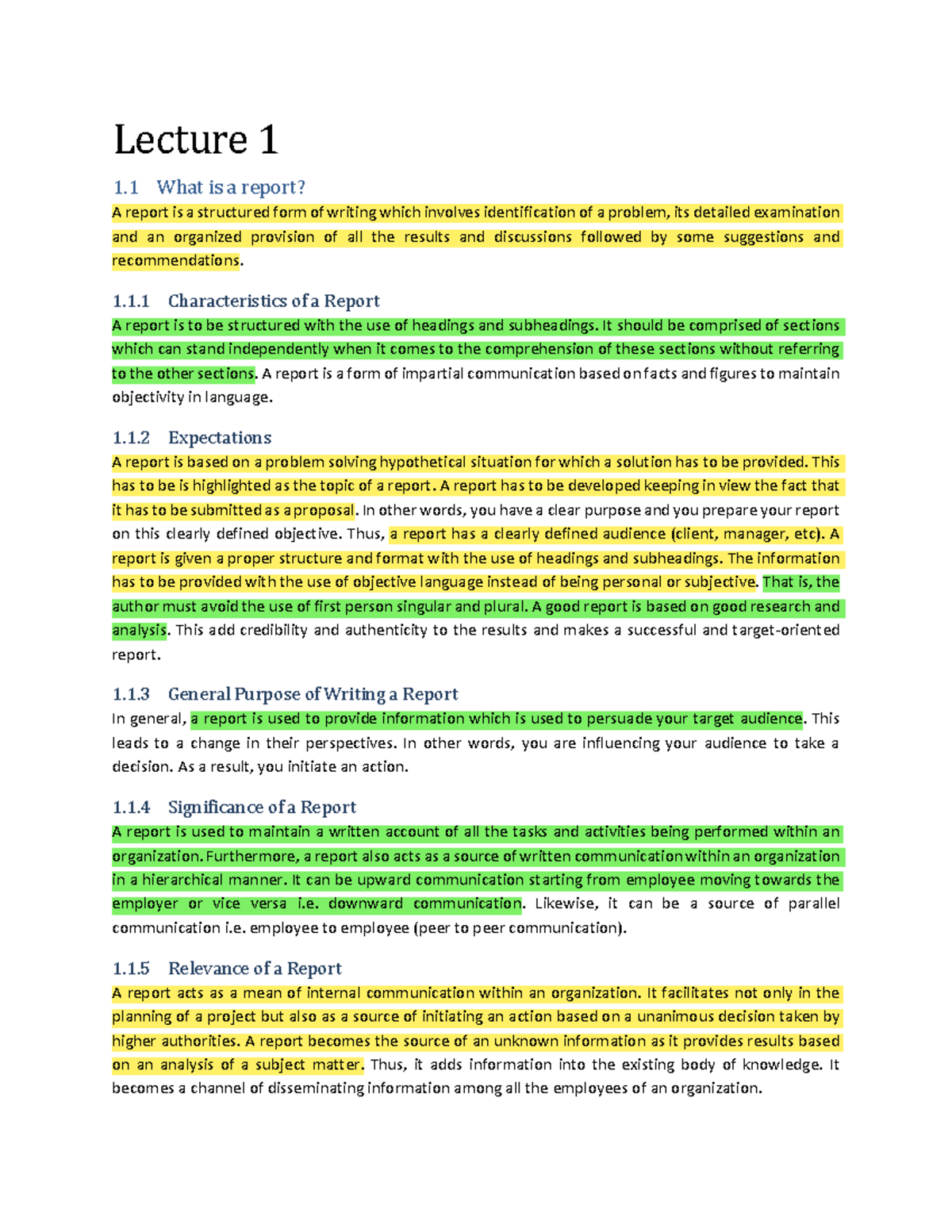 HUM102 Handouts Lecture 01 - Lecture 1 1 What is a report? A report is ...