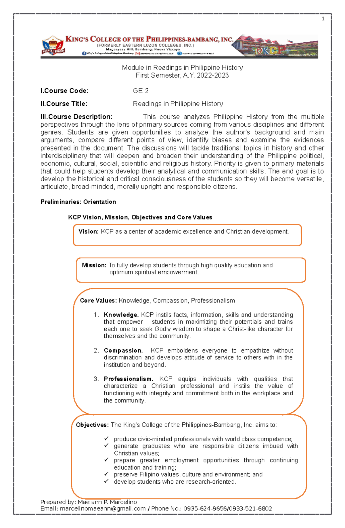 Philippine-history- Prelim 1 - Module in Readings in Philippine History First Semester, A. 2022 ...