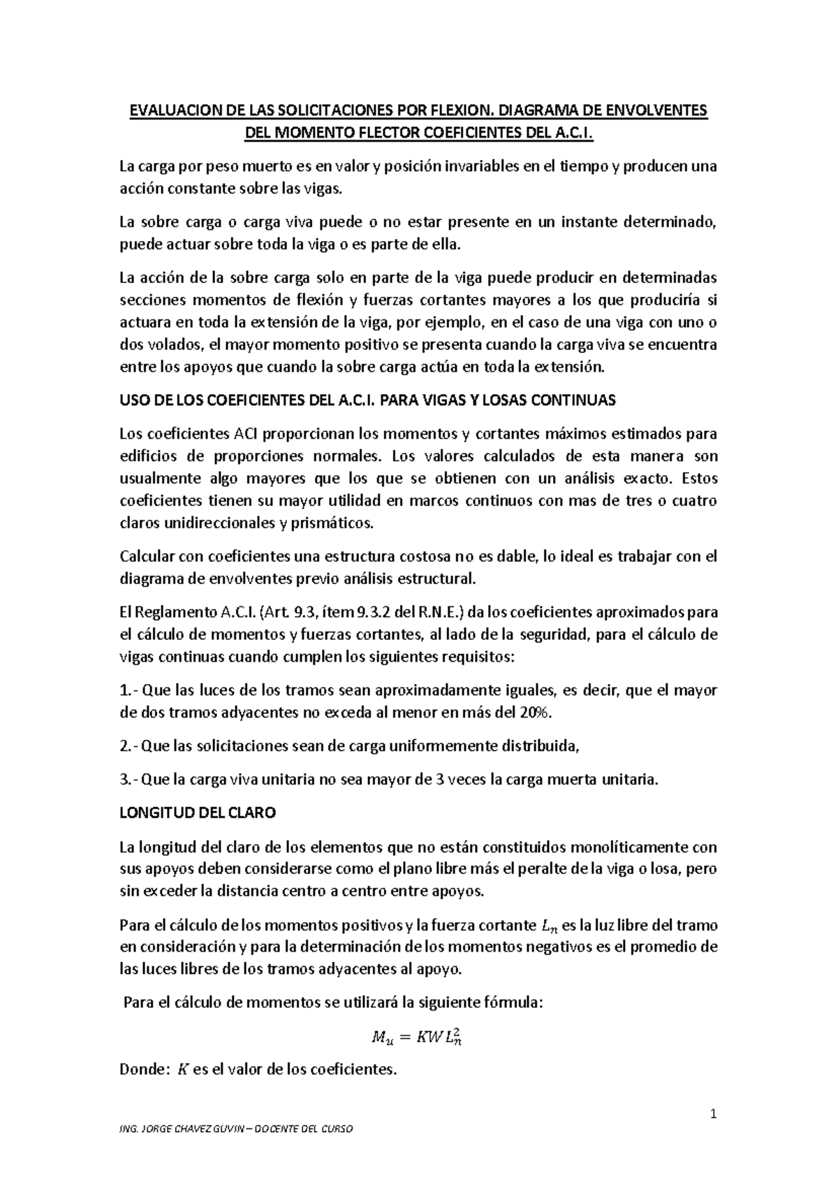 Coeficientes ACI - ACI - 1 EVALUACION DE LAS SOLICITACIONES POR FLEXION ...