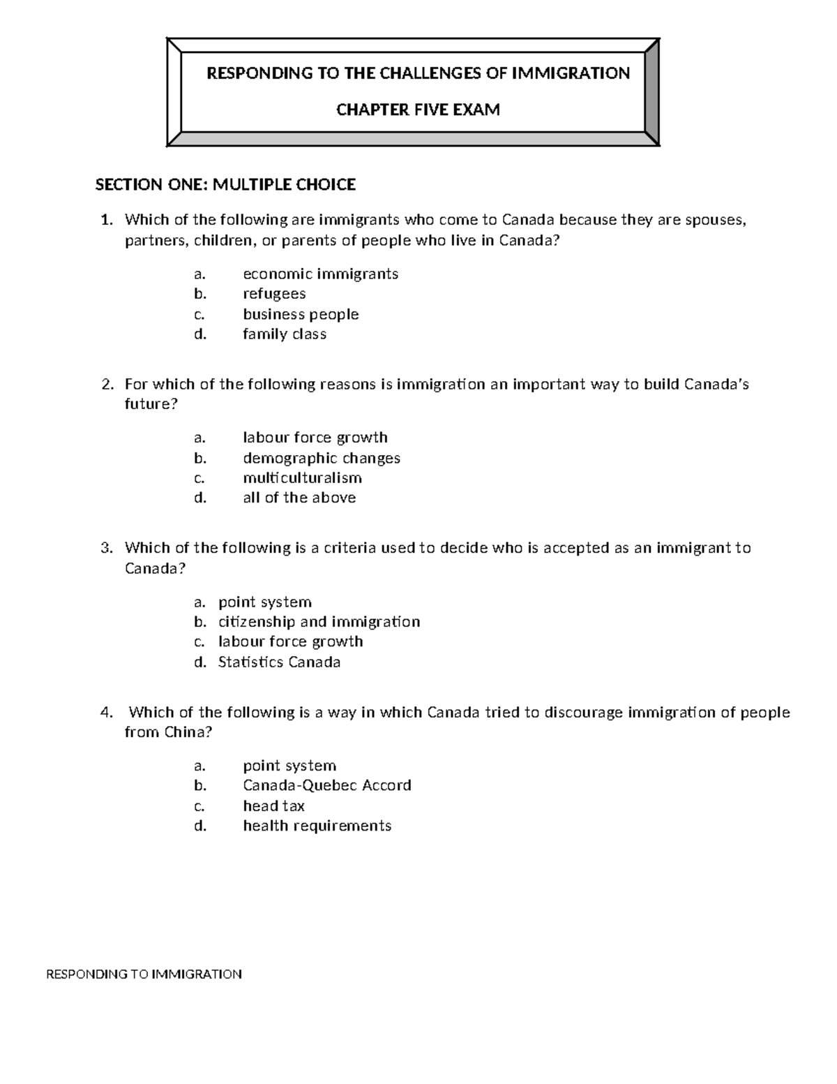 SS 9 Chapter 5 Issues Regarding Immigration EXAM - RESPONDING TO THE ...