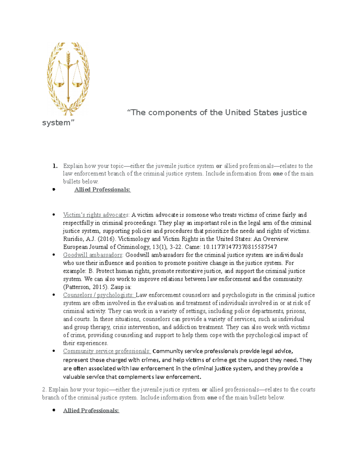 Module 8 project 3 - “The components of the United States justice ...