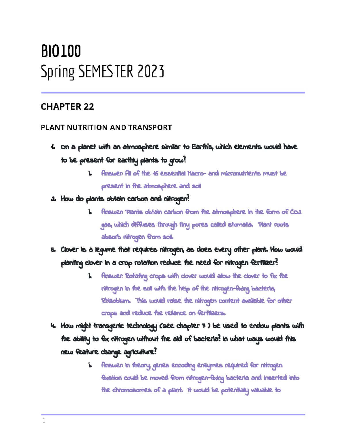 CH. 22 Plant Nutrition and Transport - BIO Spring SEMTER 2023 CHAPTER ...