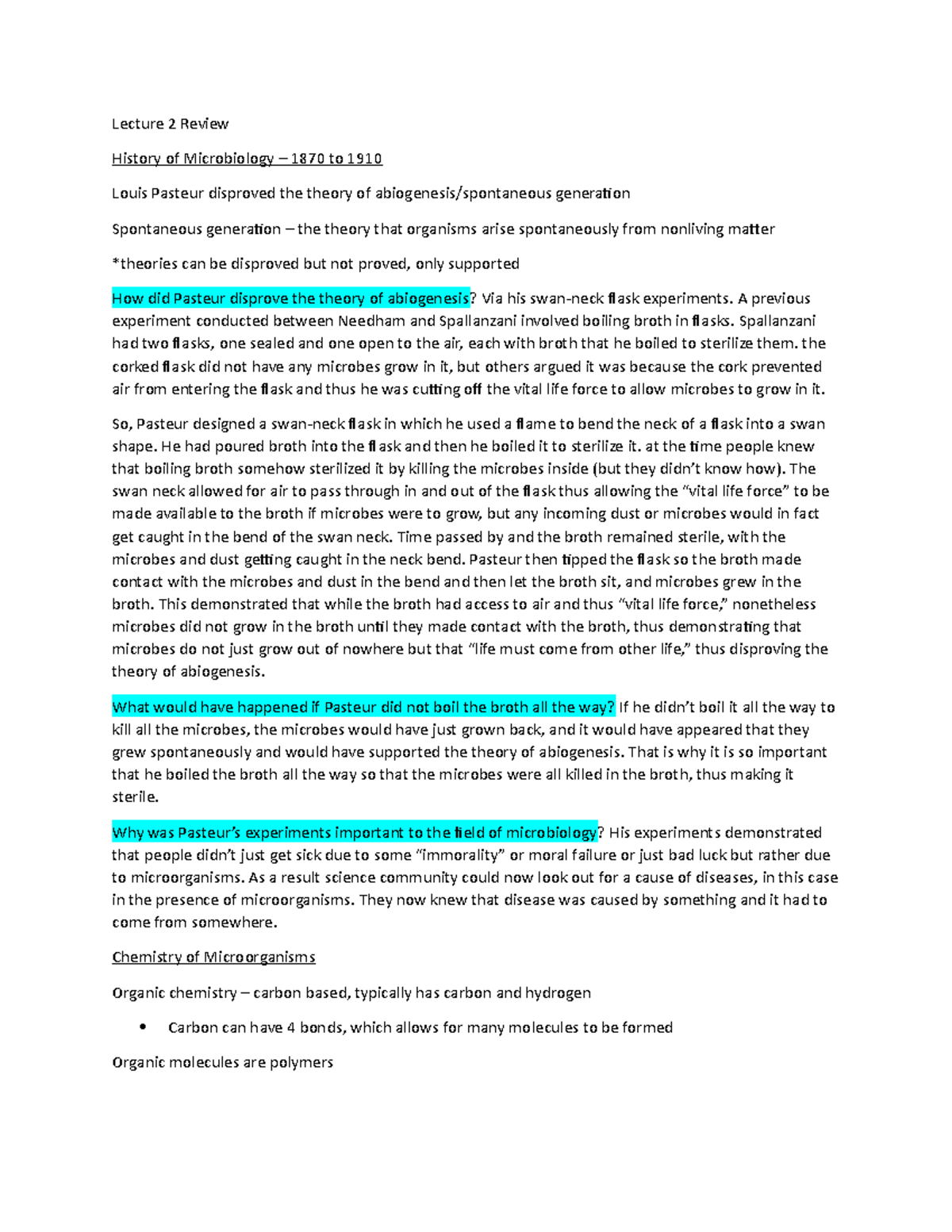 Lecture 2 Review - History of Microbes, Polymers, and structures ...
