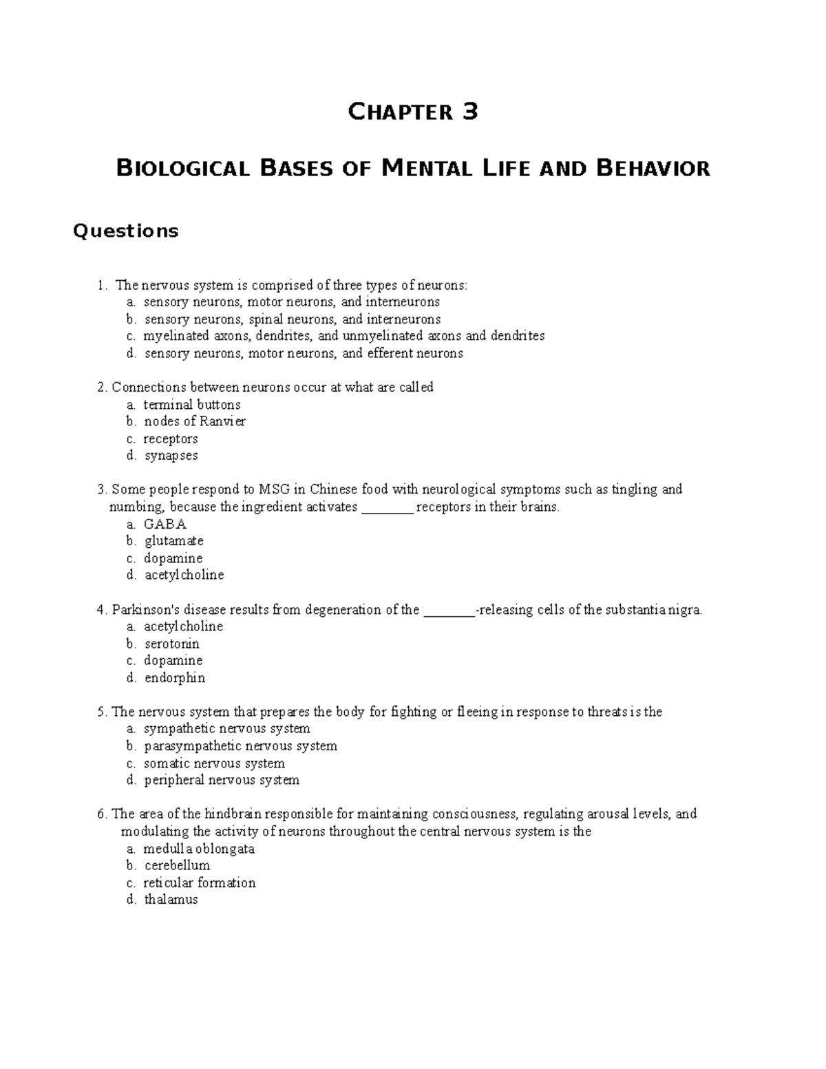 Ch03 Biological Bases of Mental Life and Behavior - CHAPTER 3 ...