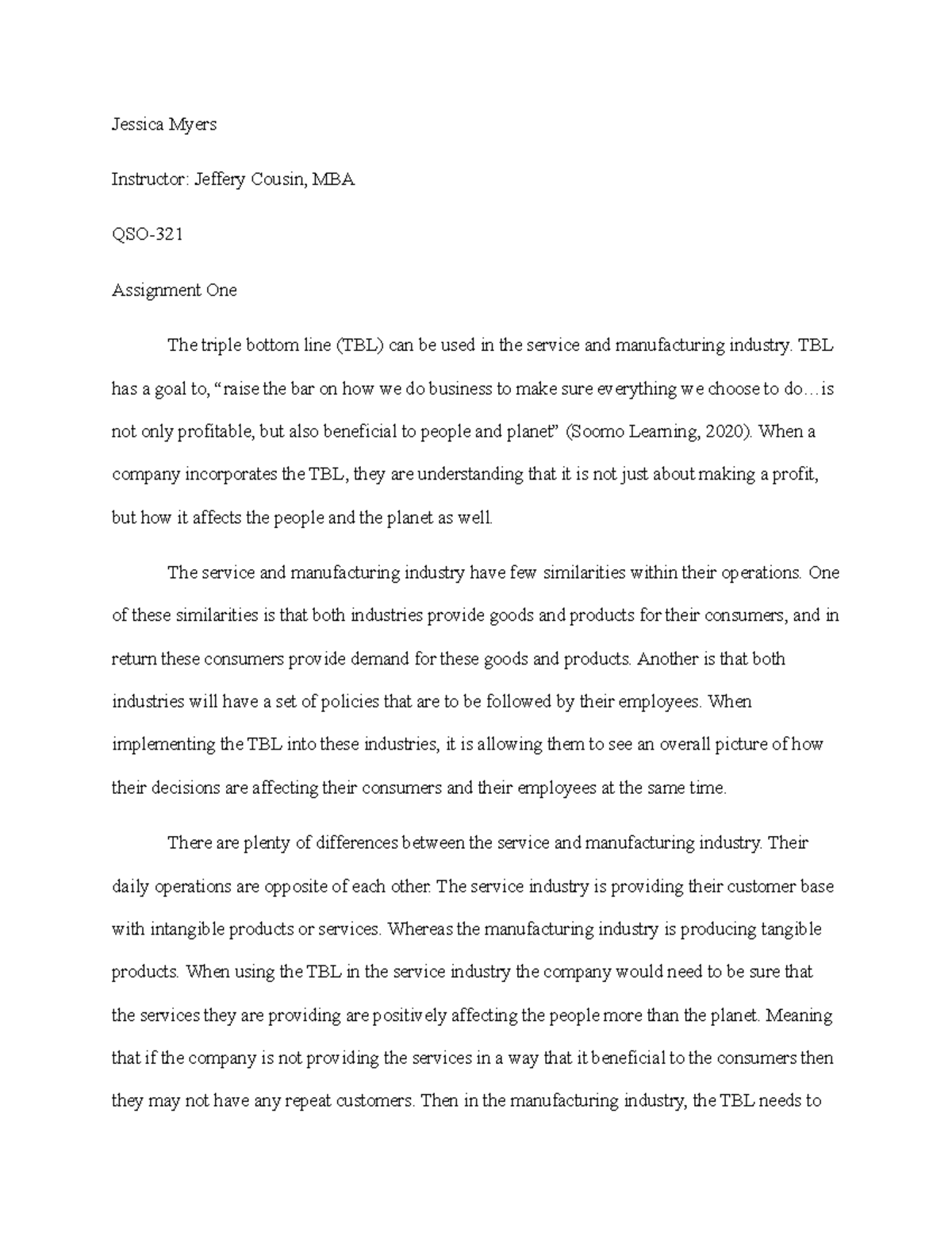 The Triple Bottom Line in Service and Manufacturing Industry - Studocu