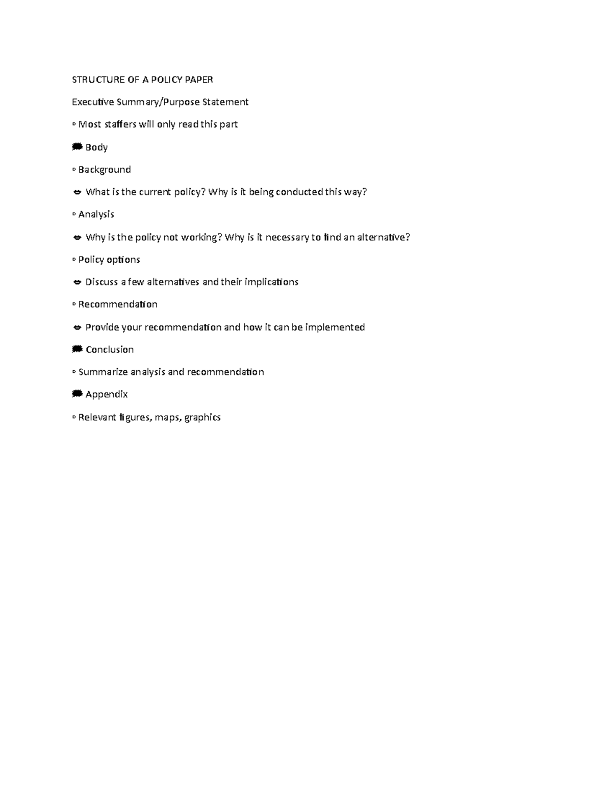 Structure OF A Policy Paper - STRUCTURE OF A POLICY PAPER Executive ...