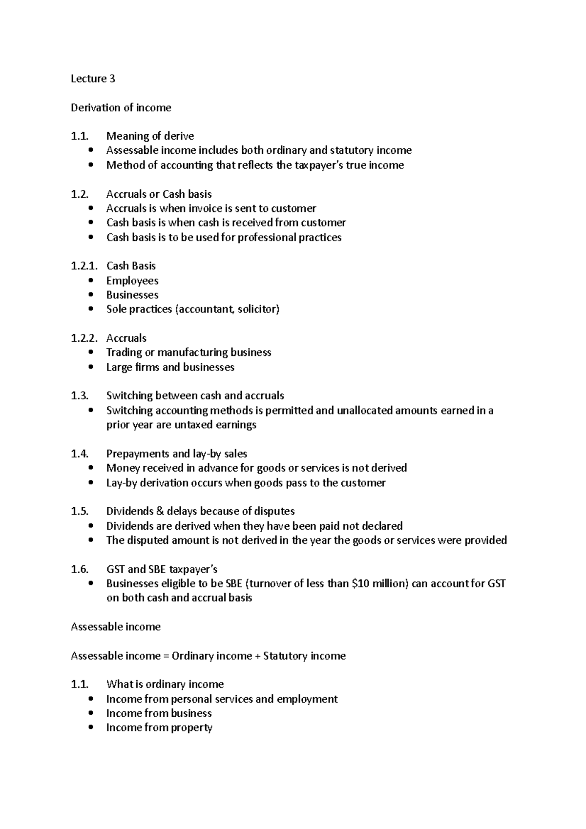 Lecture 3 Lecture 3 Derivation Of Income Meaning Of Derive Assessable