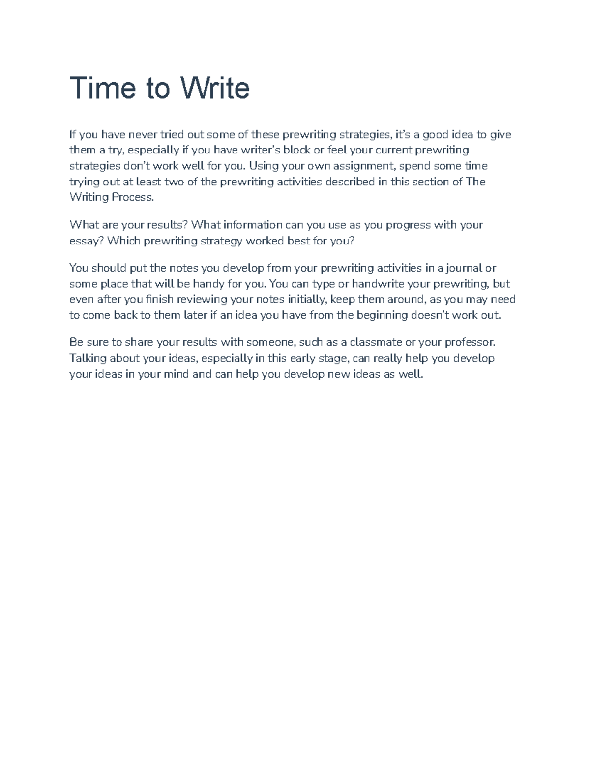 Time to Write - Notes to help with essays. - Time to Write If you have ...