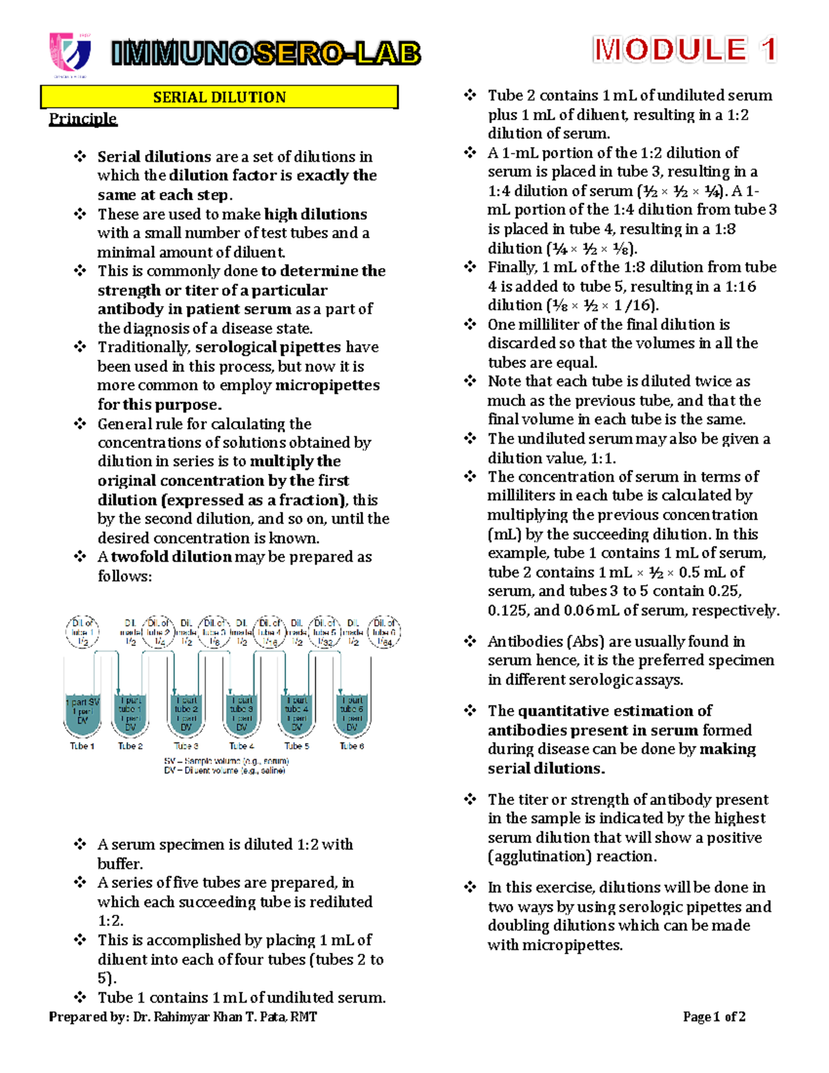 IMSE-LAB- Midterms - SERIAL DILUTION Principle Serial dilutions are a ...