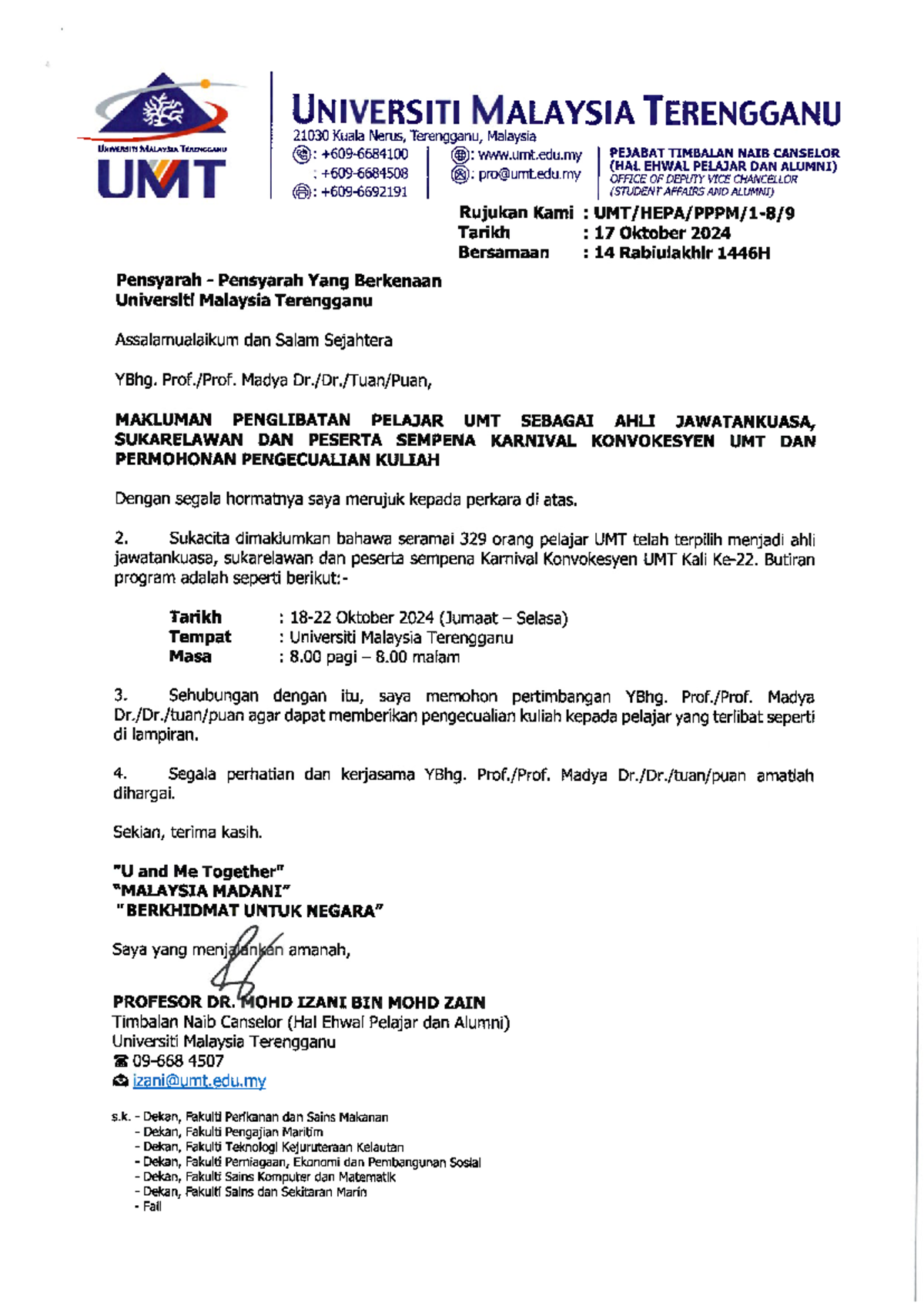 Surat Pengecualian Kuliah - UNIVERSITI MALAYSIA TERENGGANU 21030 Kuala ...