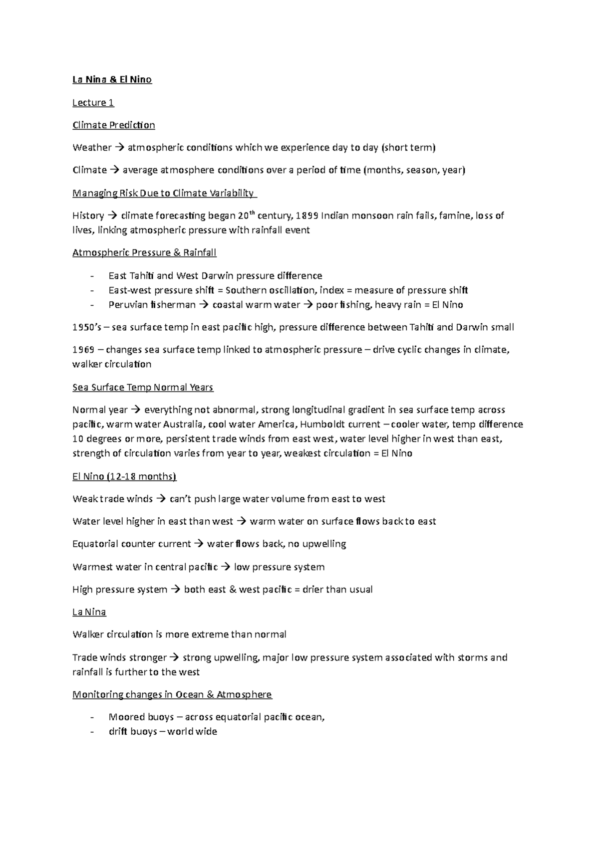La Nina and El Nino - weeks 10 - 13 - La Nina & El Nino Lecture 1 ...