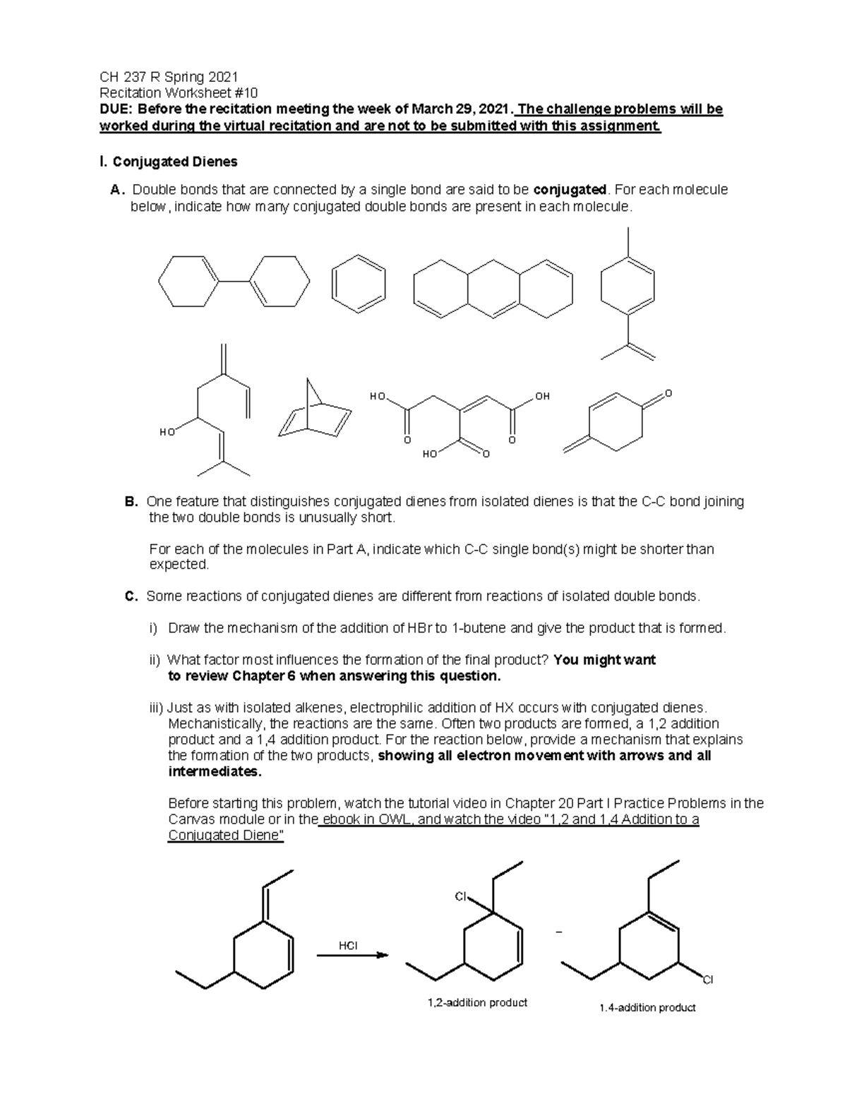CH 237 Pre-recitation Worksheet 10 Sp 2021 - CH 237 R Spring 2021 ...