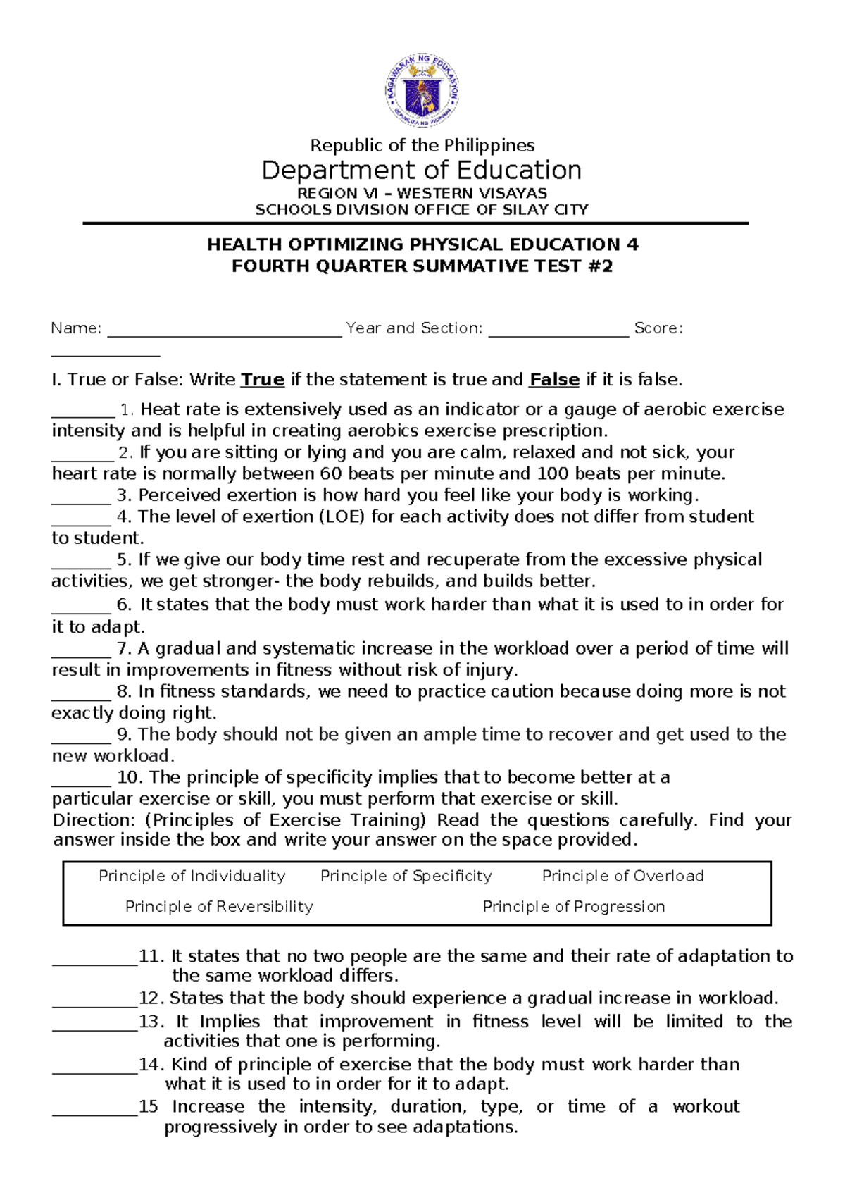 PE4 - Pe module for 2024 2025 - Republic of the Philippines Department ...