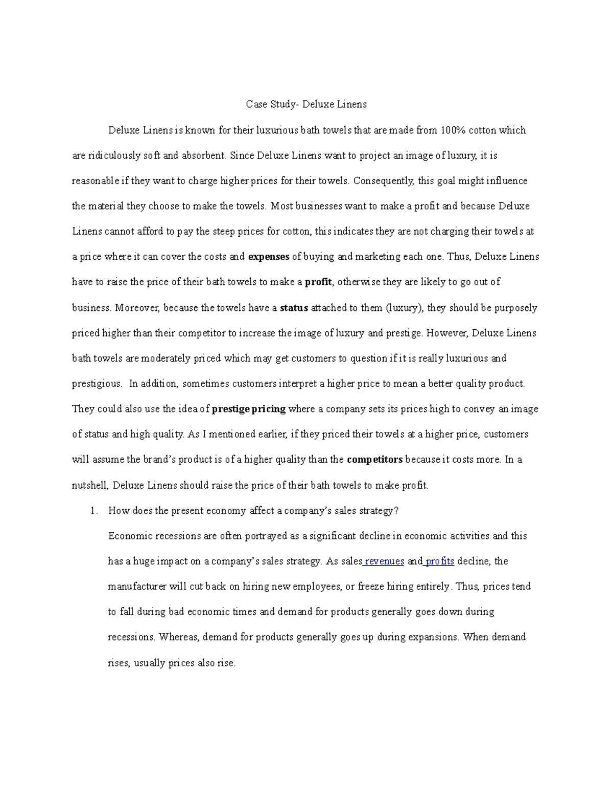 Case Study- Deluxe Linens - MKT100 - Toronto Met - Studocu