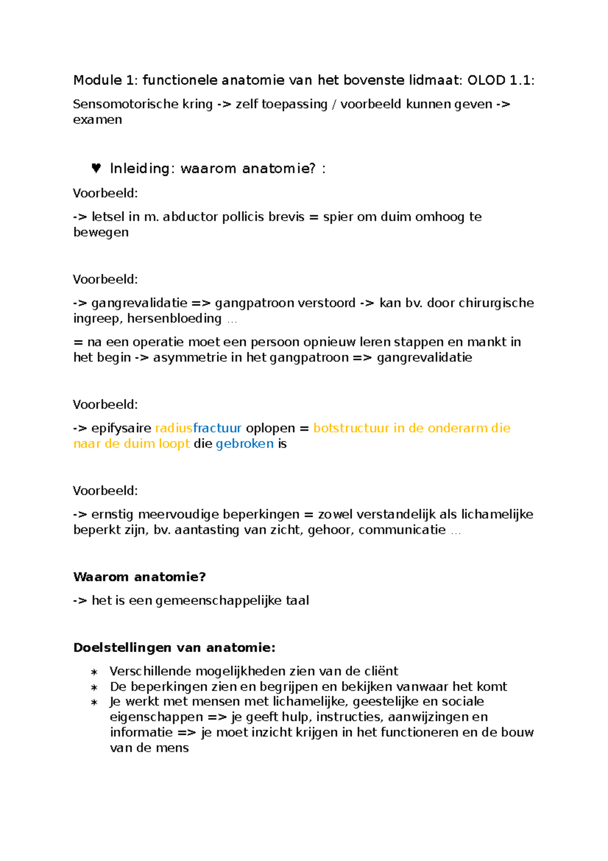 Module 1 - OLOD 1.1 - Module 1: functionele anatomie van het bovenste ...