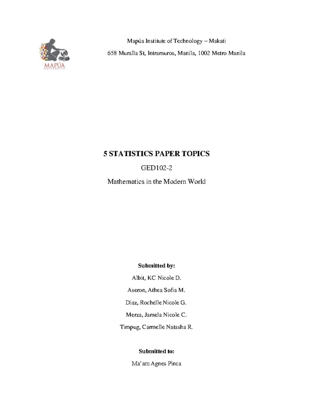 5 Statistics Paper Topic Proposal - Mapúa Institute of Technology ...