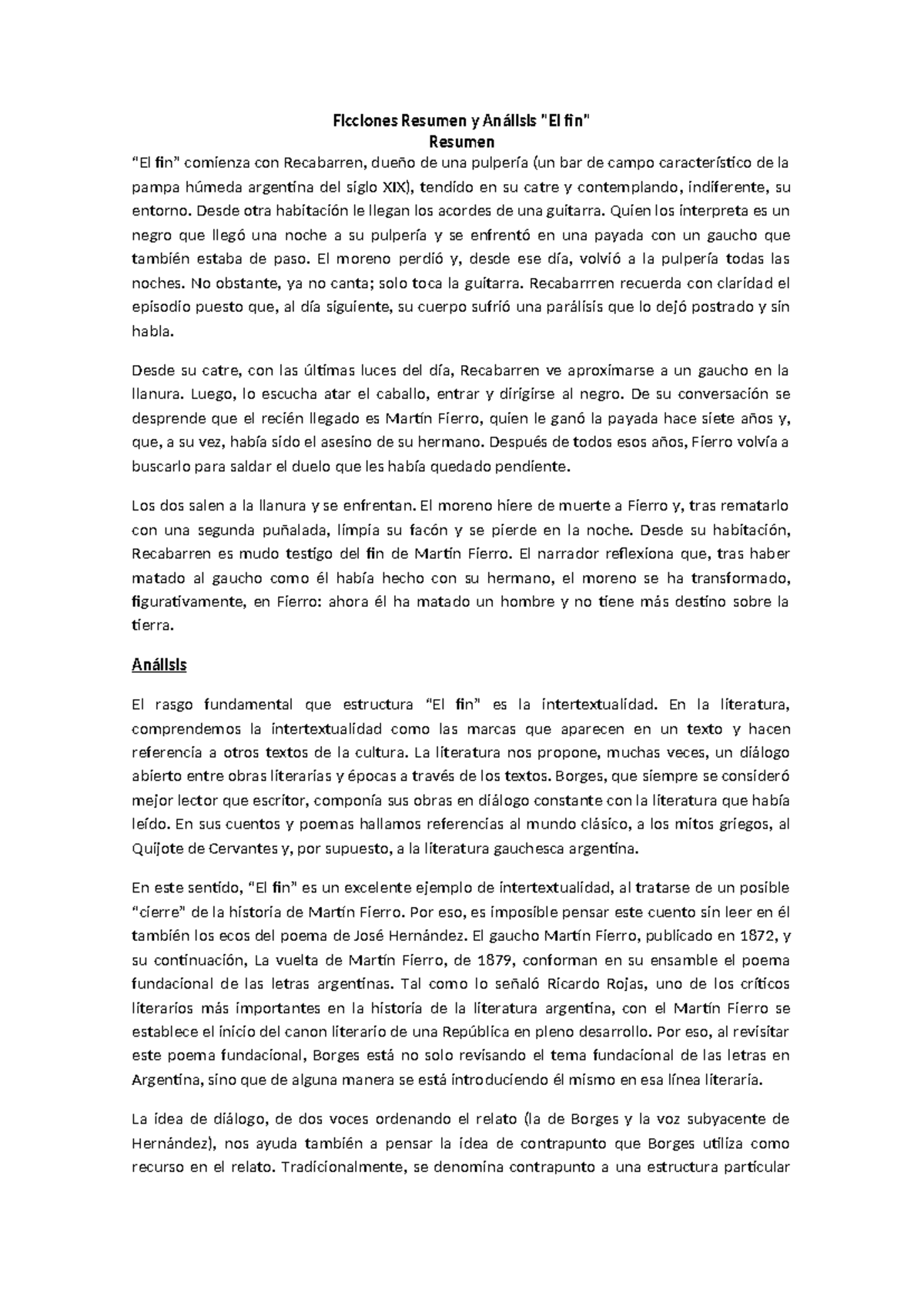 El Fin-Ficciones Resumen y Análisis - Ficciones Resumen y Análisis "El ...