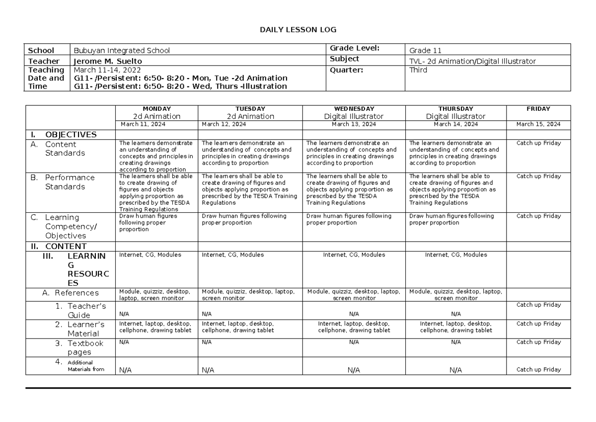 Animation Illustration-11-03-11-to-14-2024- Daily- Lesson-LOG - DAILY ...