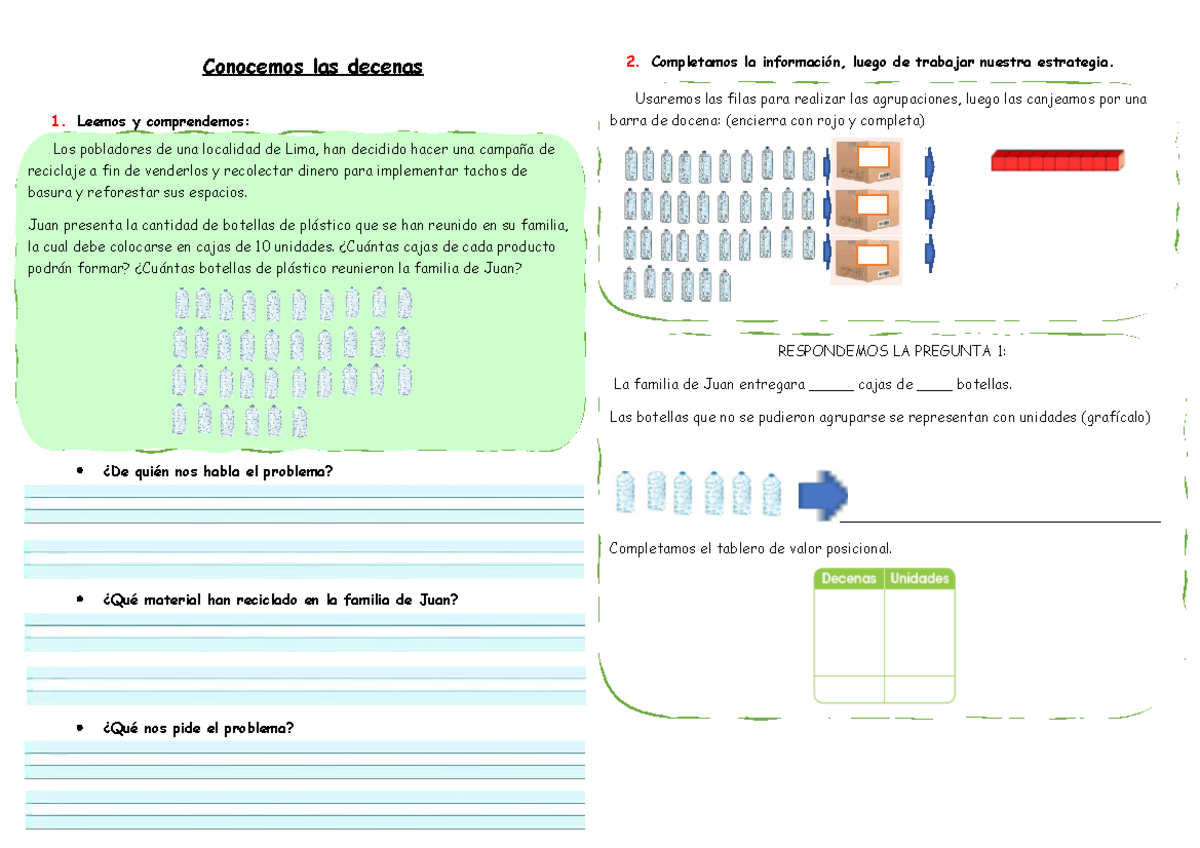 Ficha - Conocemos las decenas - Conocemos las decenas Leemos y ...