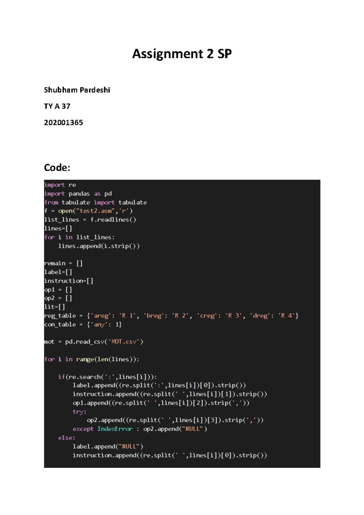 Assignment 2 SP - this will helpfull for you - Assignment 2 SP Shubham ...