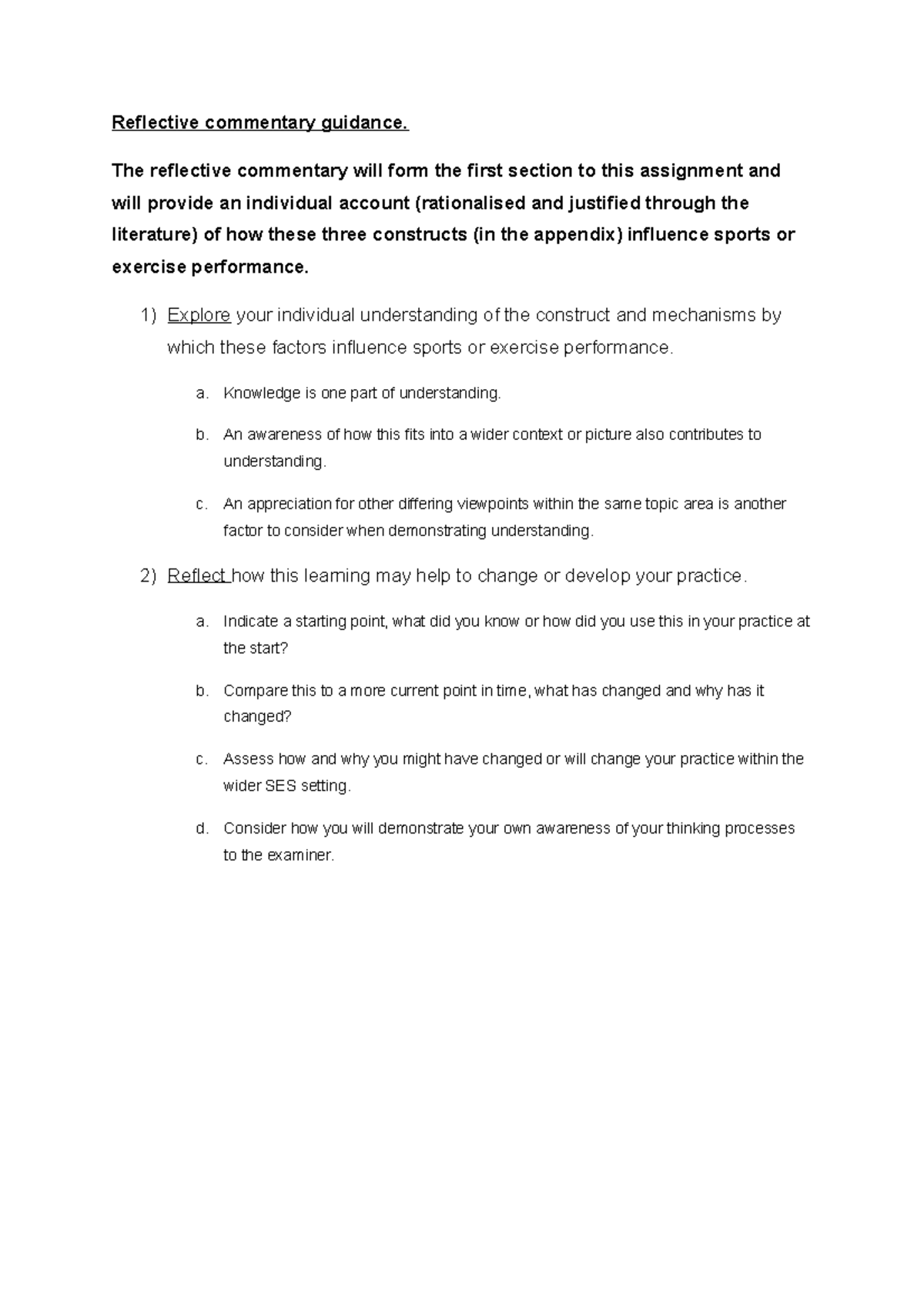 Reflective commentary guidance - The reflective commentary will form ...