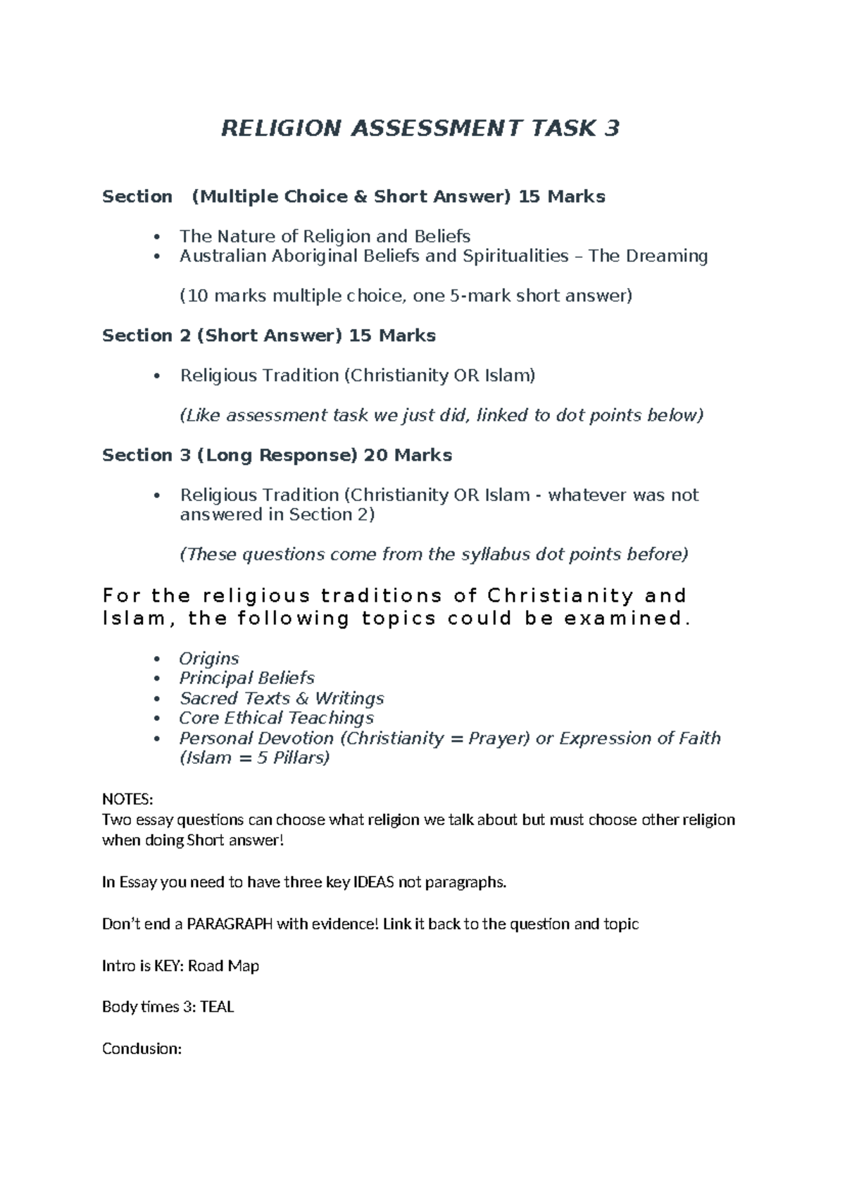 Religion Assessment TASK 3 - RELIGION ASSESSMENT TASK 3 Section ...