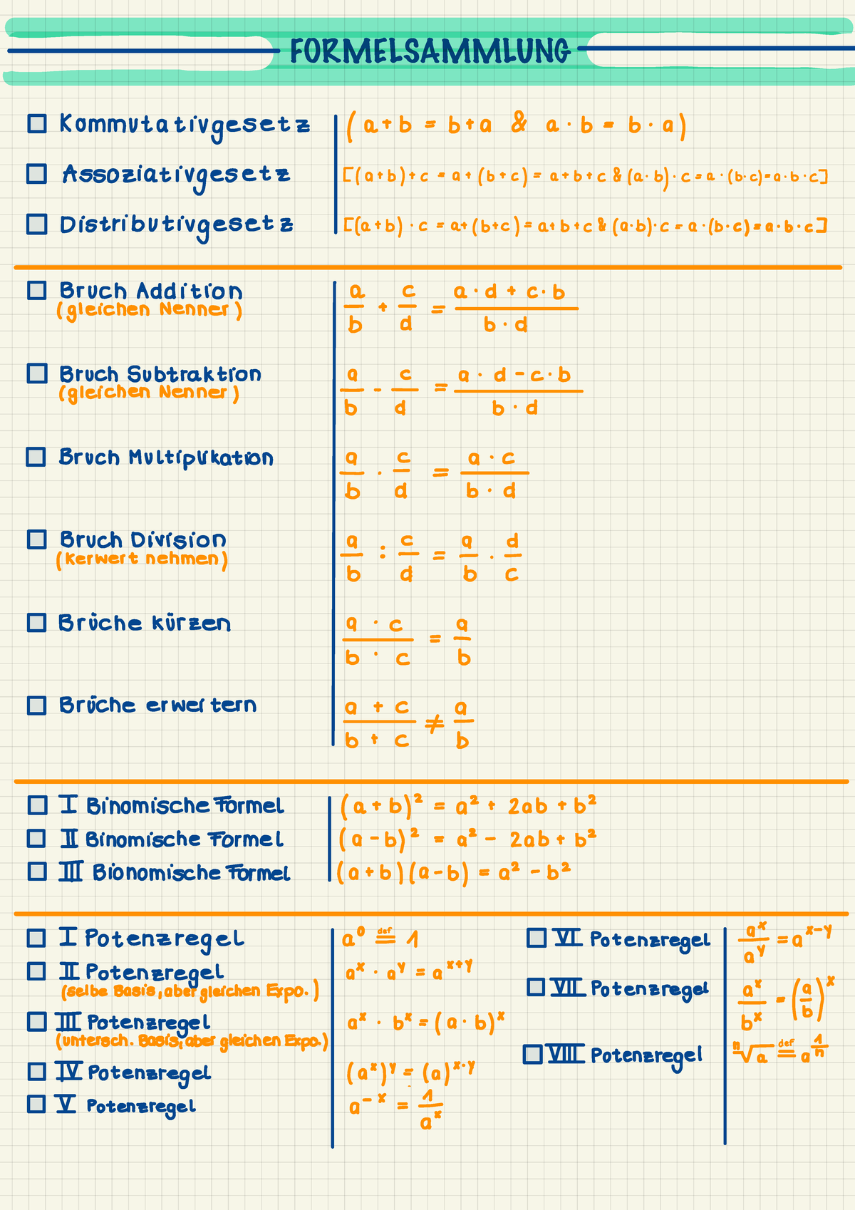 Formelsammlung Goodnotes - FORMELSAMMLUNG Kommutativ gesetz / atb = bta ...