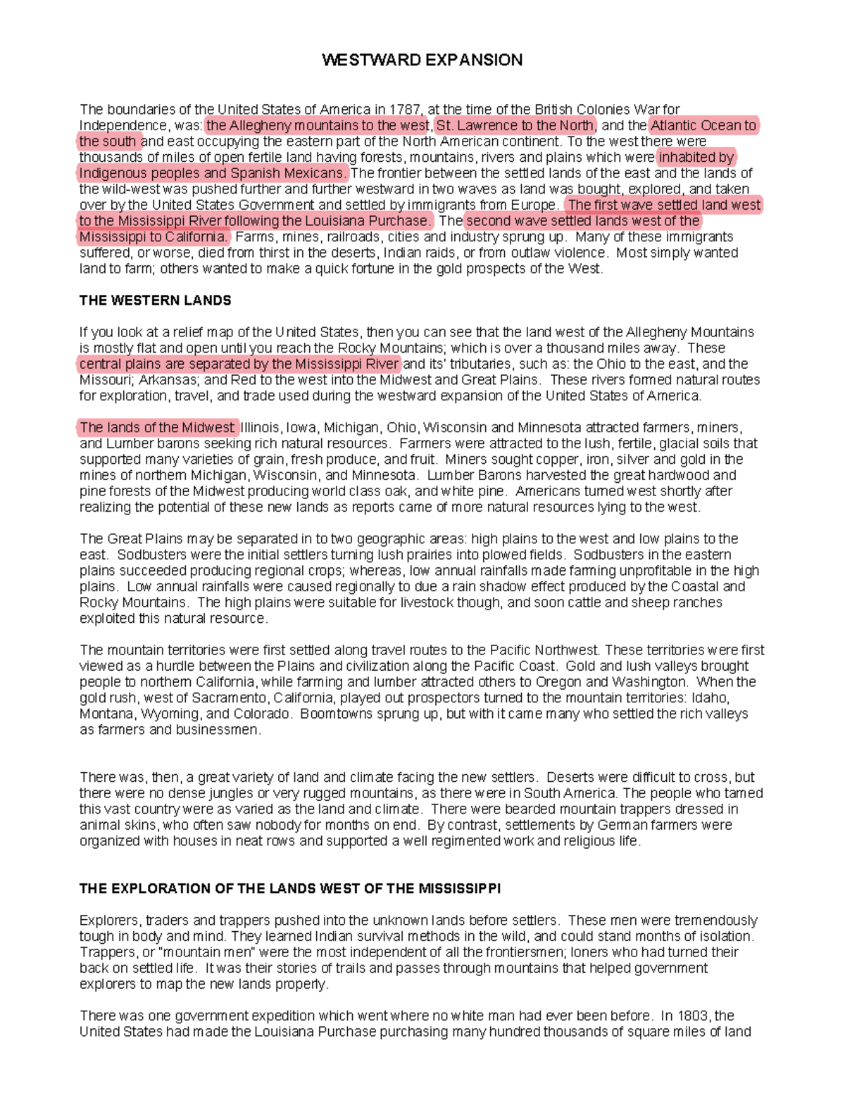 Westward Exp 1 - WESTWARD EXPANSION The boundaries of the United States ...