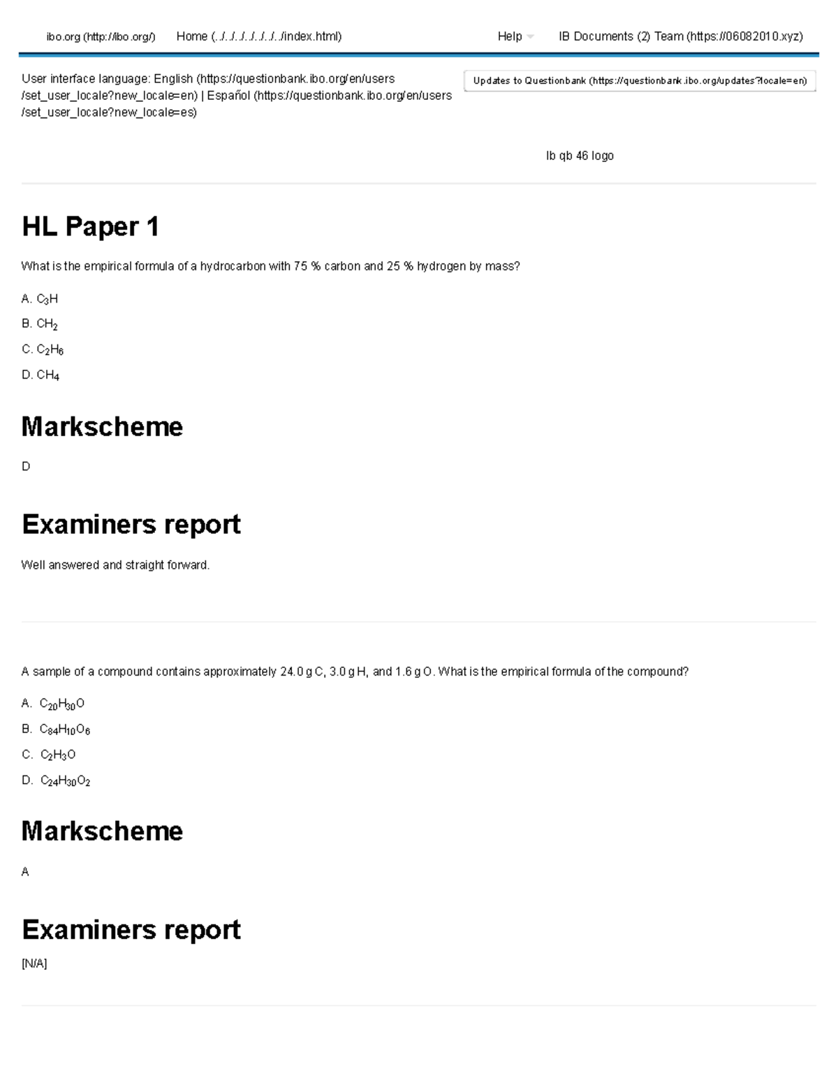 Chem HL T1 P1 Ans 1 - ib past paper - User interface language: English ...