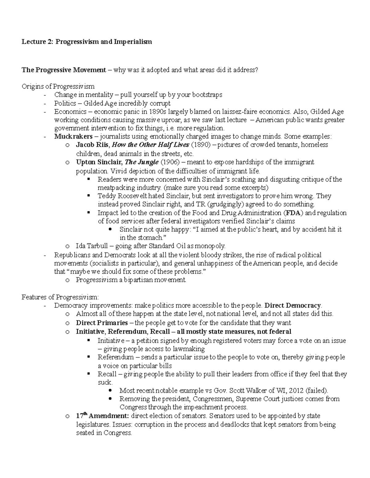 Lecture 2-USfrom 1865 - Lecture 2: Progressivism and Imperialism The ...