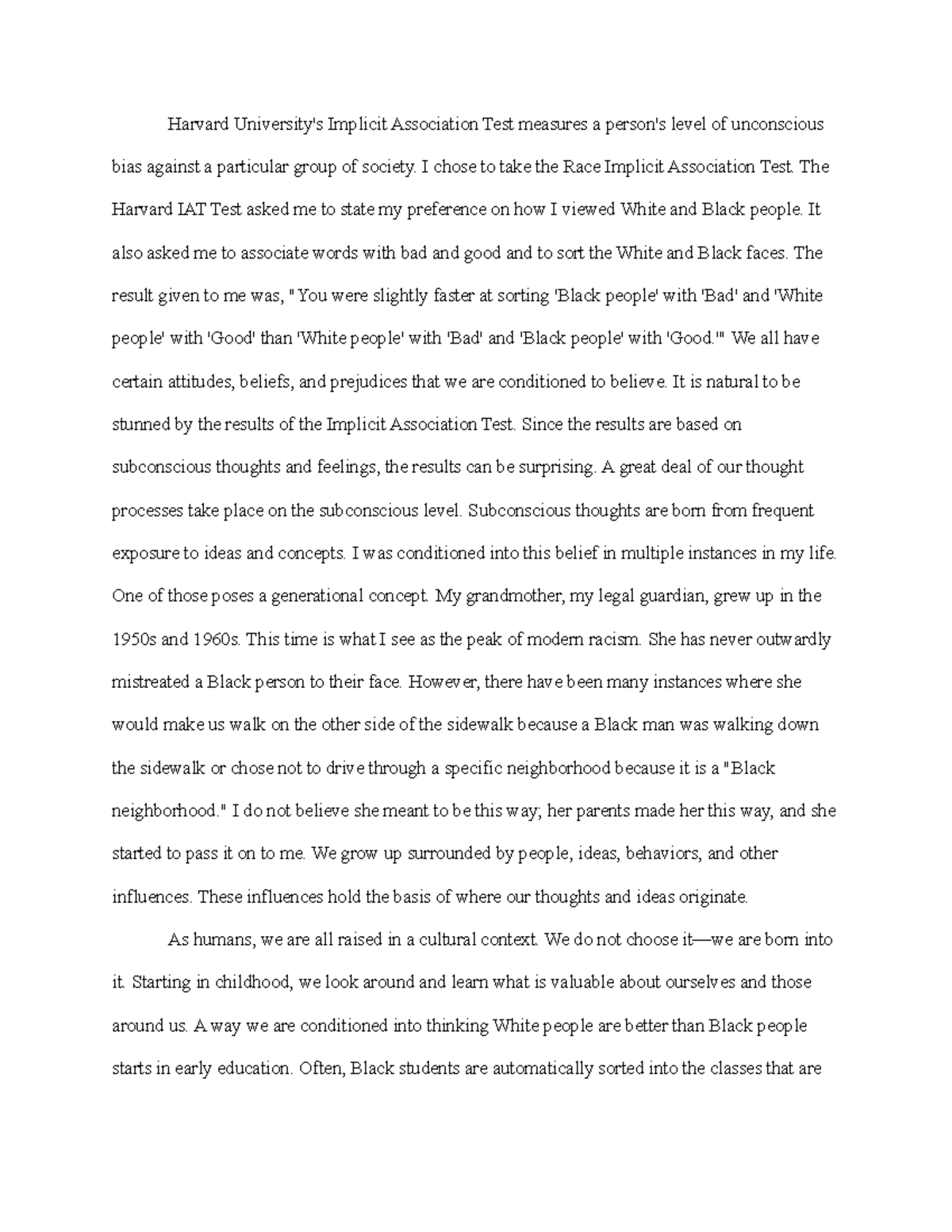 Harvard IAT Essay - Harvard University's Implicit Association Test ...