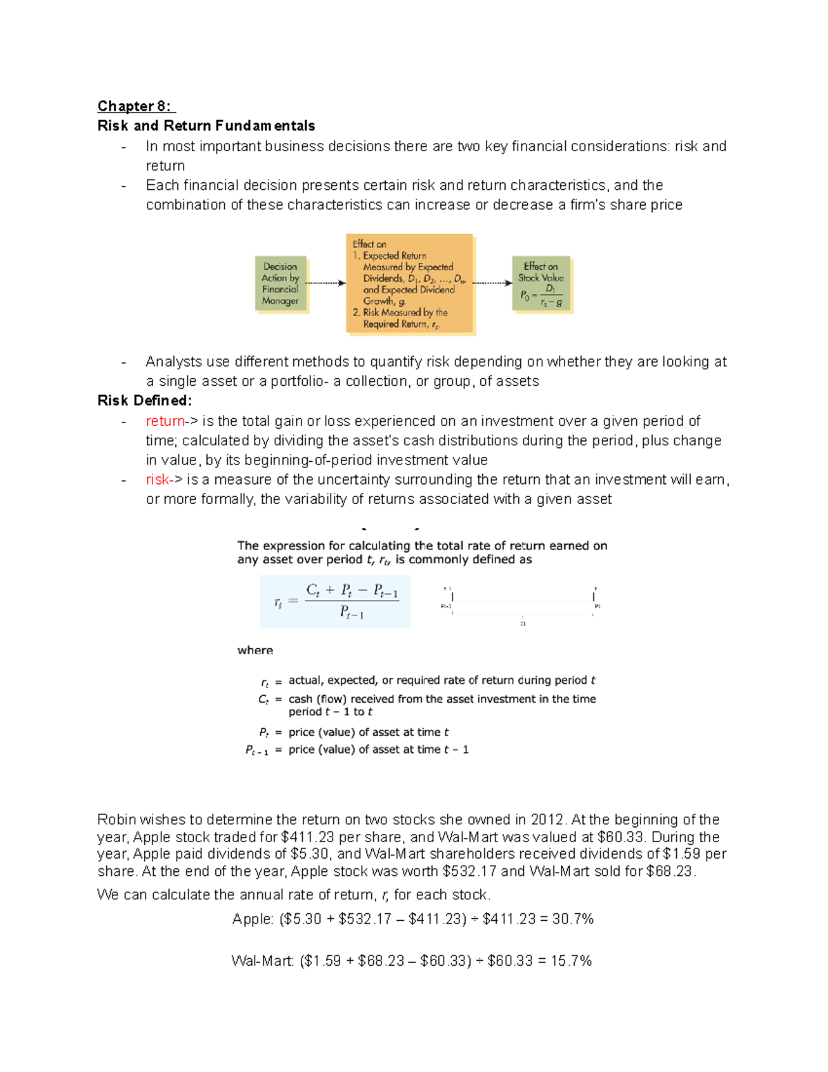 Test 3 Notes - Chapter 8: Risk and Return Fundamentals - In most ...