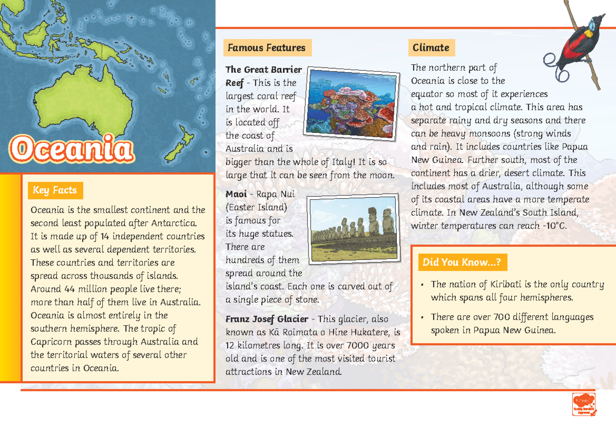 Continents Fact Files -. - Famous Features The Great Barrier Reef ...