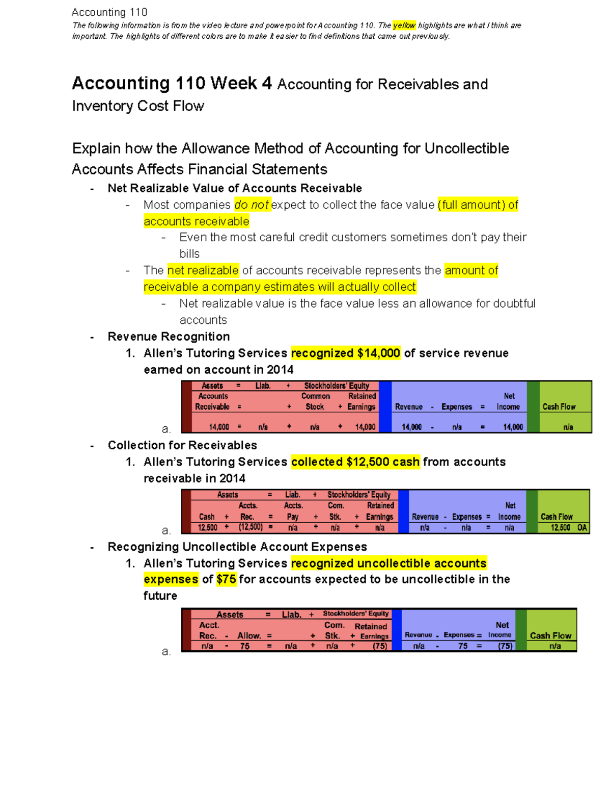 Week 4 - Lecture notes 4 - Accounting 110 The following information is ...