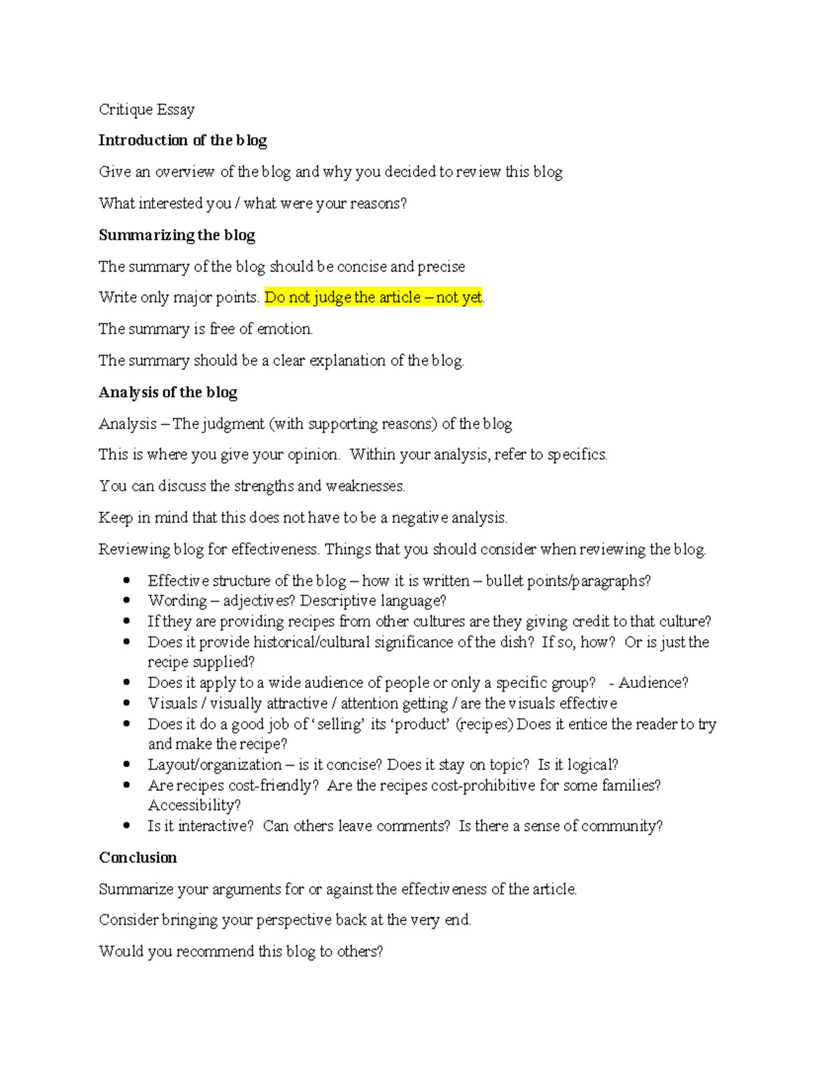 Updated Guide for the Critique Essay(3) - Critique Essay Introduction ...