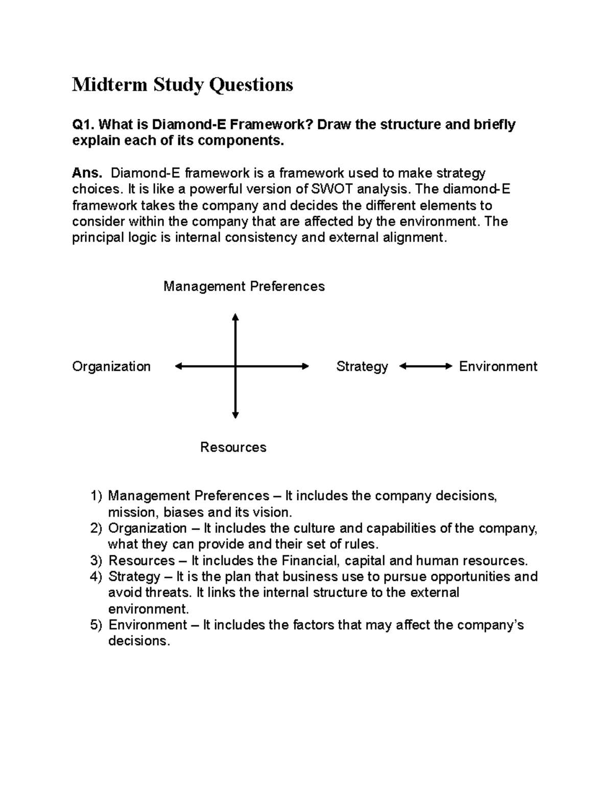 Midterm Study Questions - What is Diamond-E Framework? Draw the ...