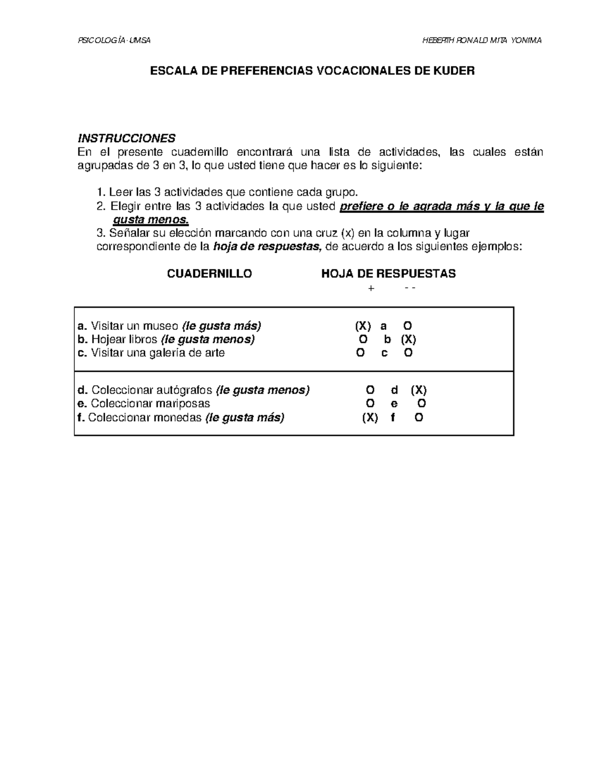 Test de kuder cuadernillo - ESCALA DE PREFERENCIAS VOCACIONALES DE ...