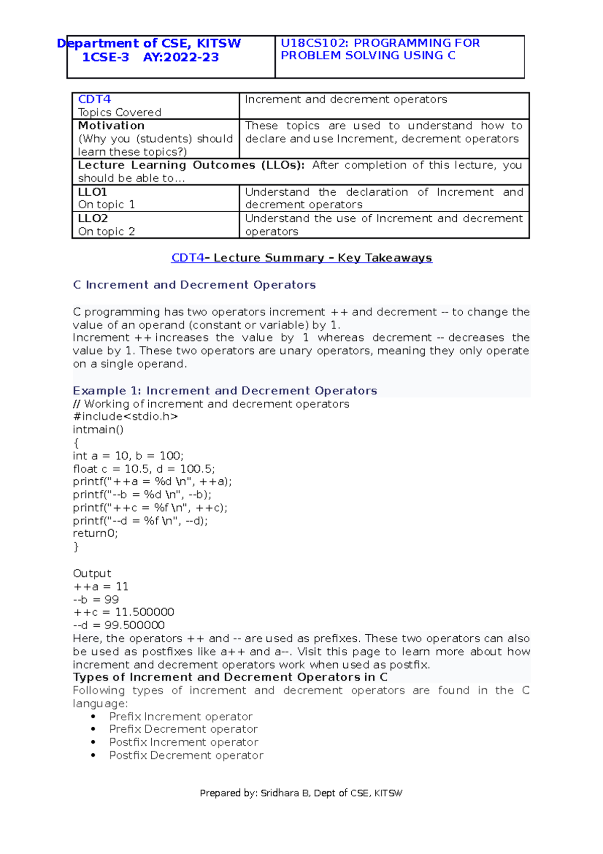 PPSC 4 Summary - Notes for ppsc - Department of CSE, KITSW 1CSE-3 AY ...