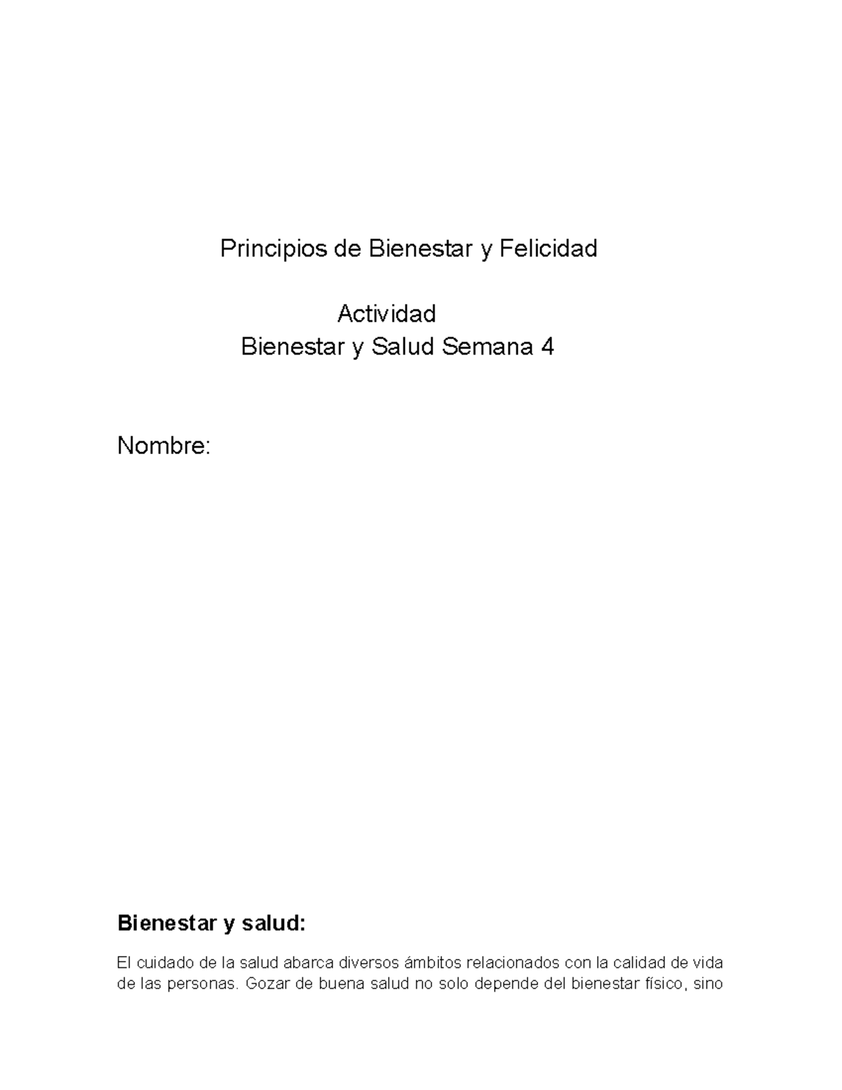 Semana 4 Bienestar y Salud - copia (2)123 - Principios de Bienestar y ...