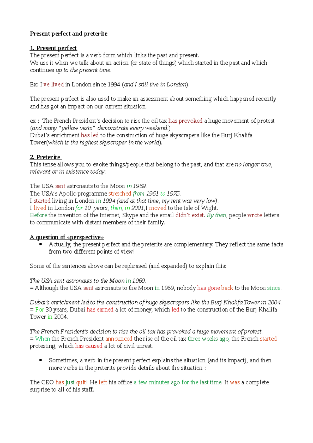 Grammar (preterite and present perfect) - Present perfect and preterite ...