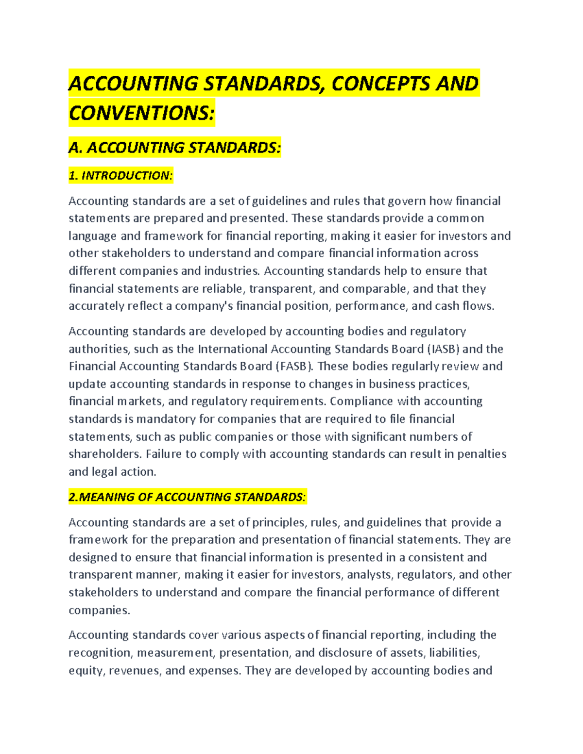 Accounting Standards, Concepts AND Convention - ACCOUNTING STANDARDS ...