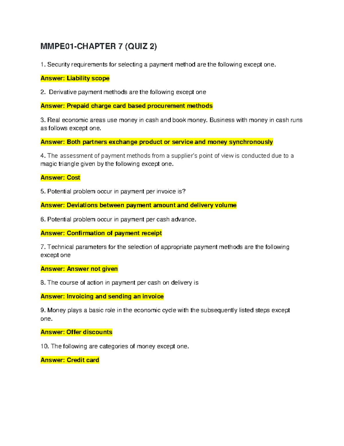 MMPE01 Chapter 7 QUIZ 2 - QUESTION AND ANSWER ABOUT ELECTRONIC PAYMENT - MMPE01-CHAPTER 7 (QUIZ ...