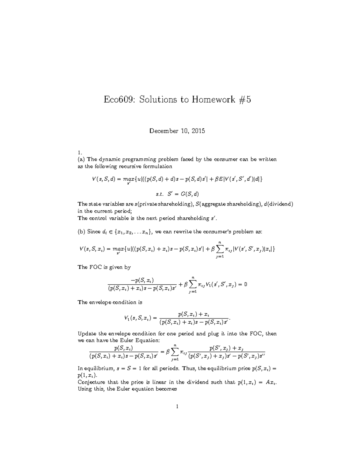 HW5 Solutions - Eco609: Solutions to Homework December 10, 2015 1. (a ...