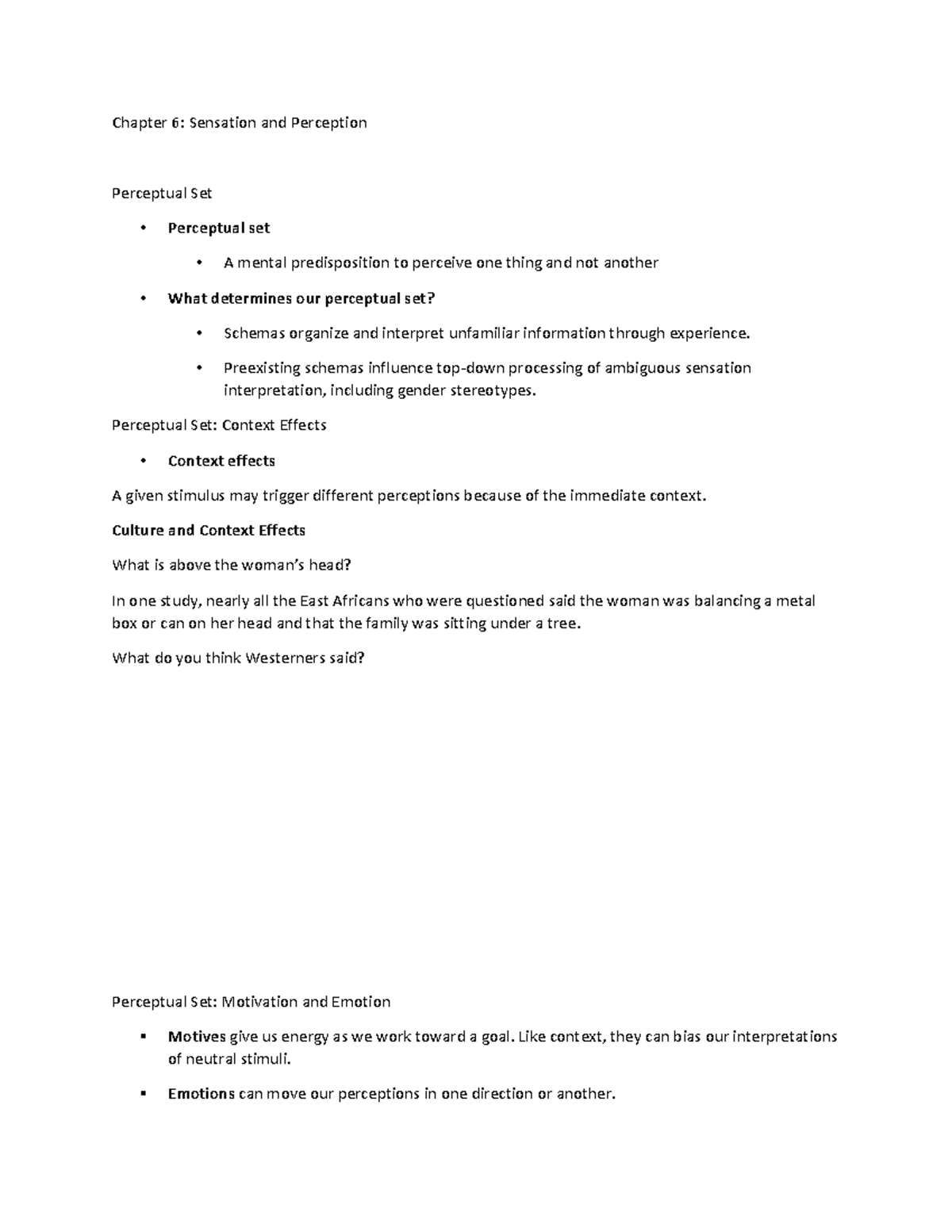 Chapter 6 Sensation and Perception P2 - Chapter 6: Sensation and ...