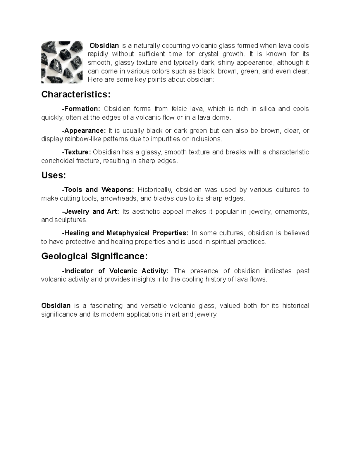 What is a Obsidian? - Obsidian is a naturally occurring volcanic glass ...