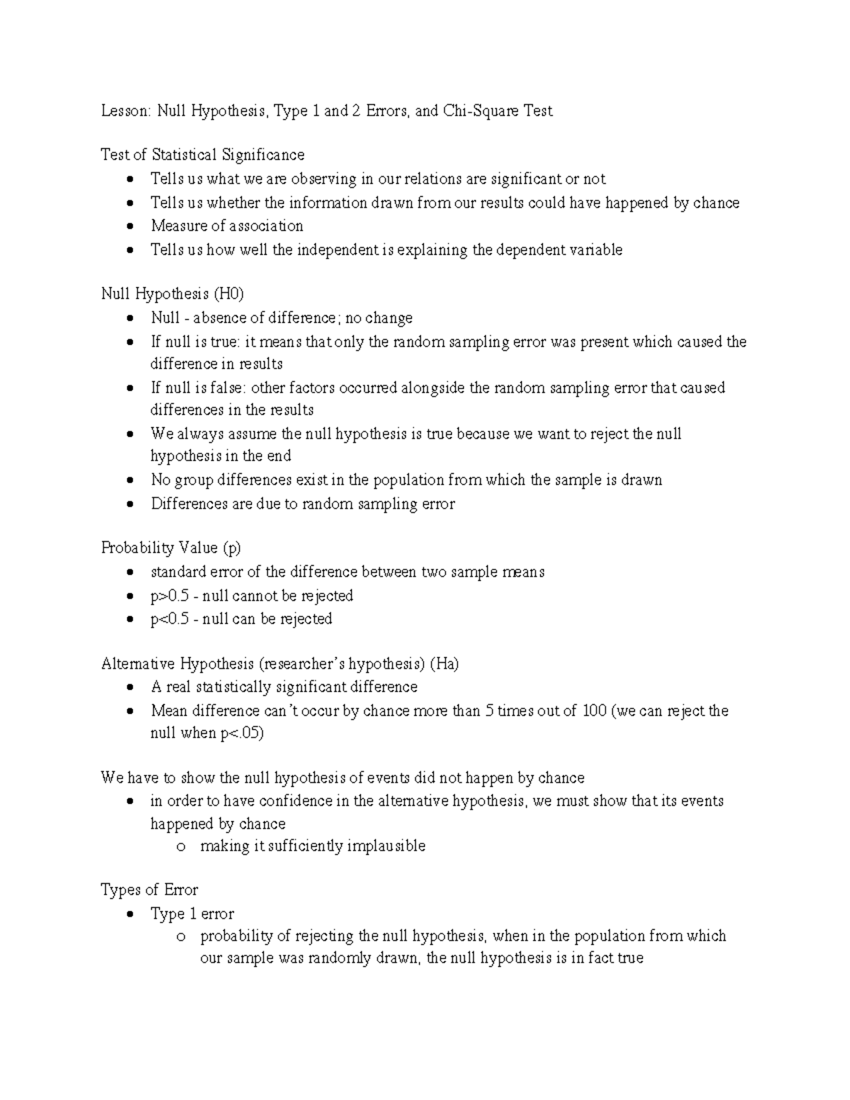 Null Hypothesis, Type 1 and 2 Errors, and Chi-Square Test - 05) We have ...