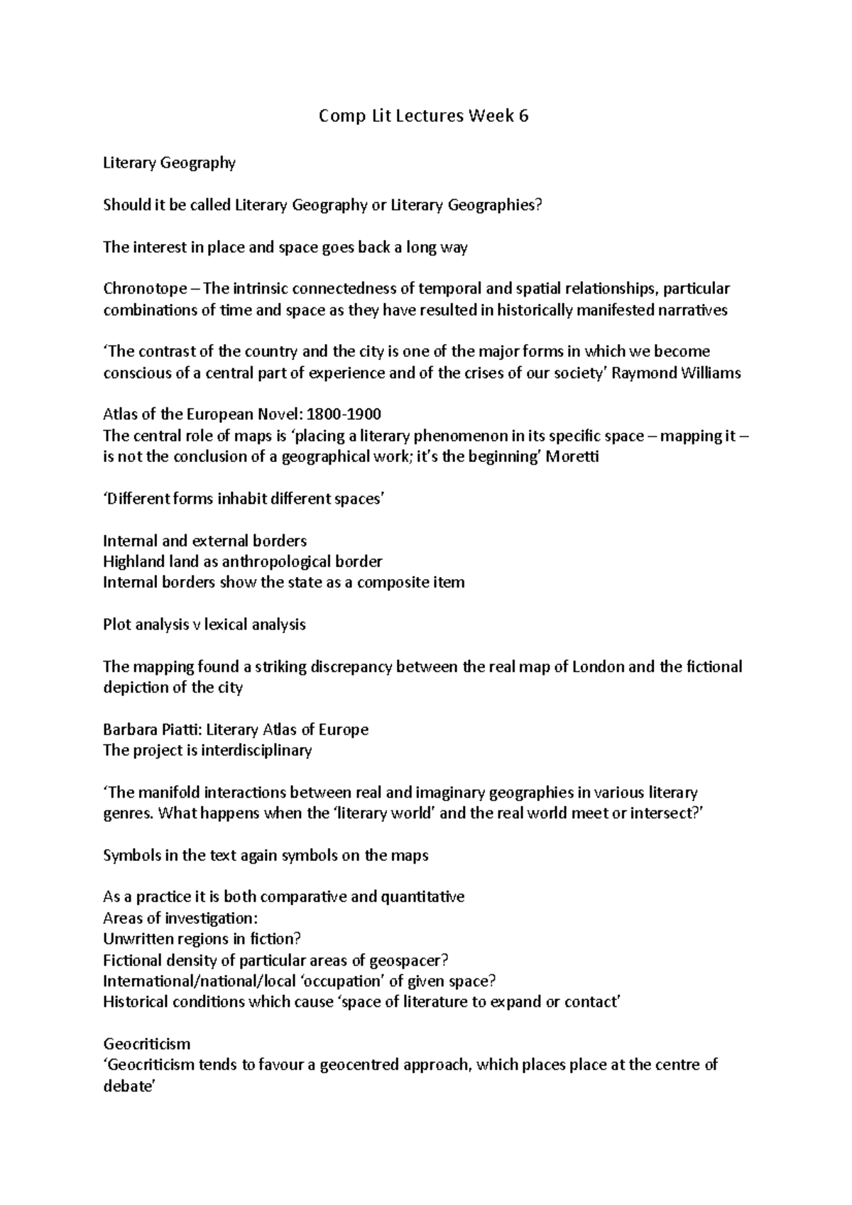 Comp Lit Lectures Week 6 - CO2002 - St Andrews - Studocu