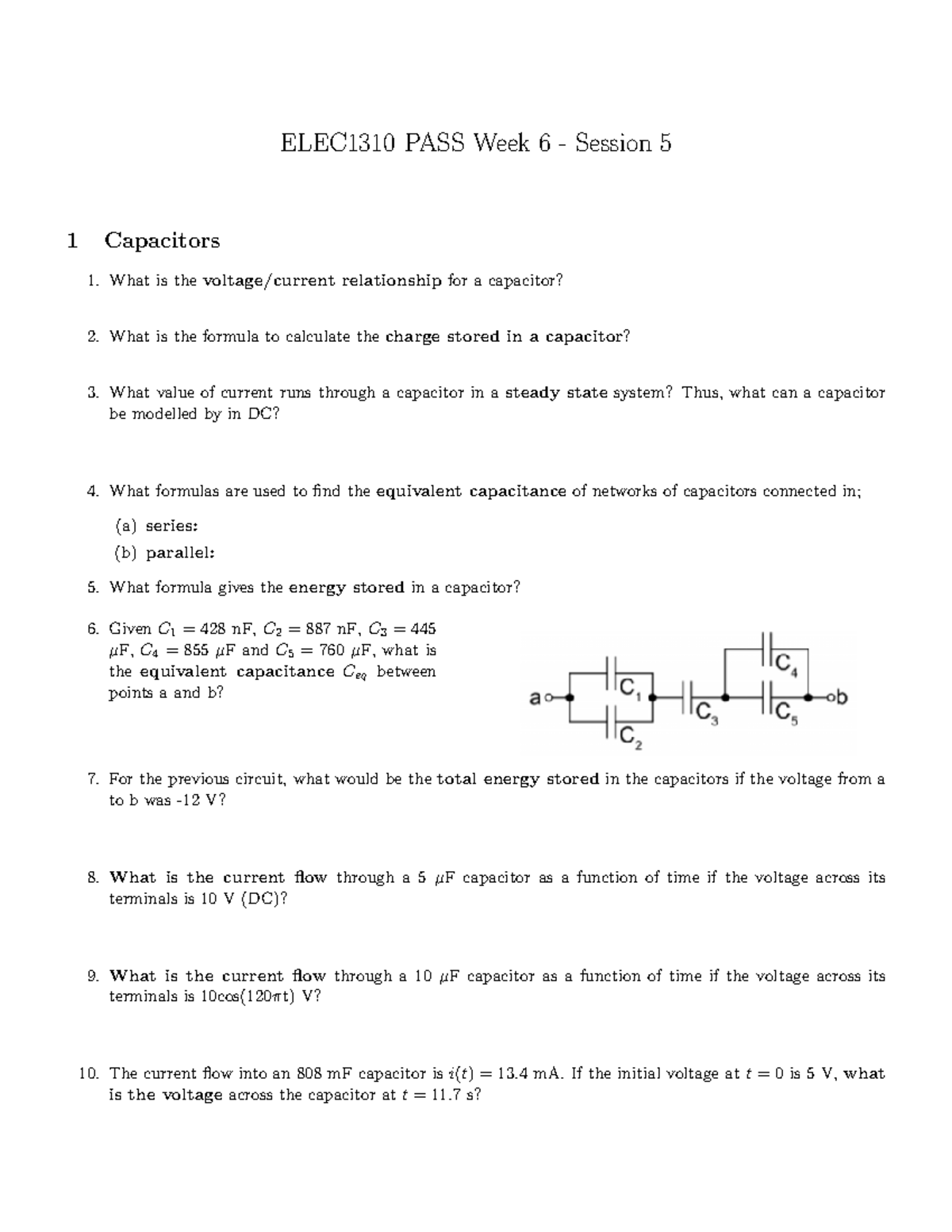 ELEC1310 PASS5 - Week 5 content - ELEC1310 PASS Week 6 - Session 5 1 Capacitors What is - Studocu