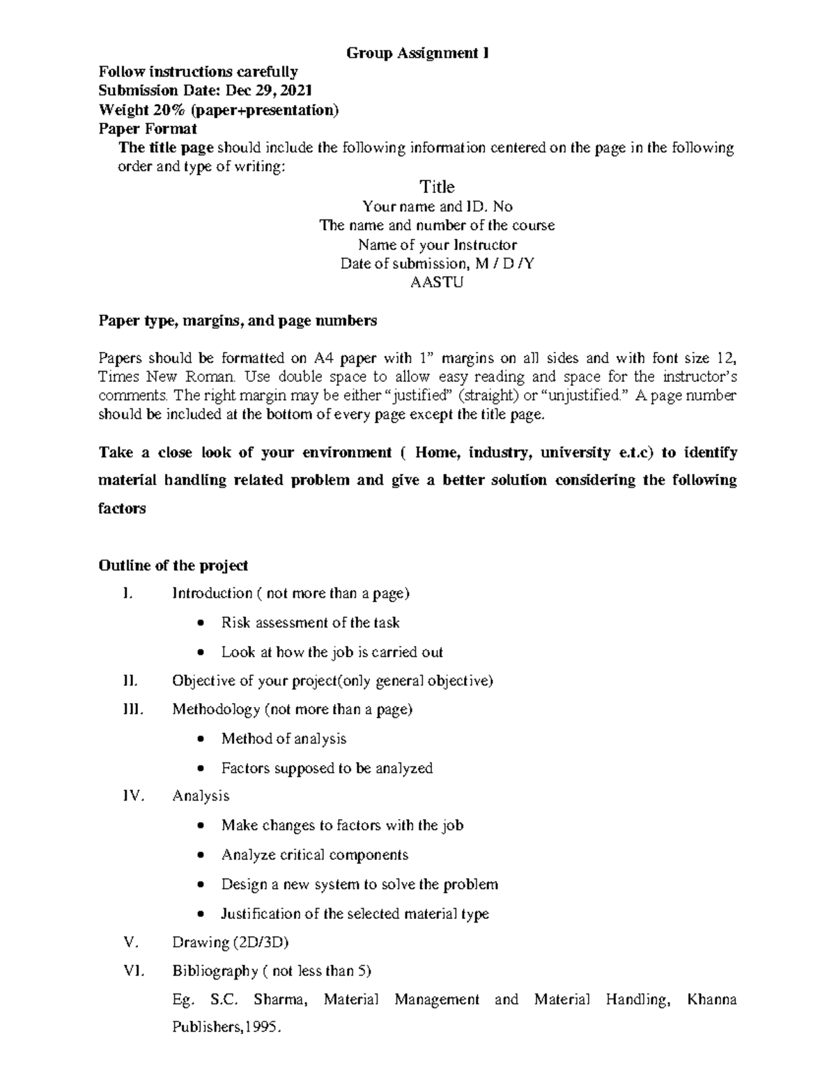 Material Handling Assignment for mechanical - Group Assignment I Follow ...