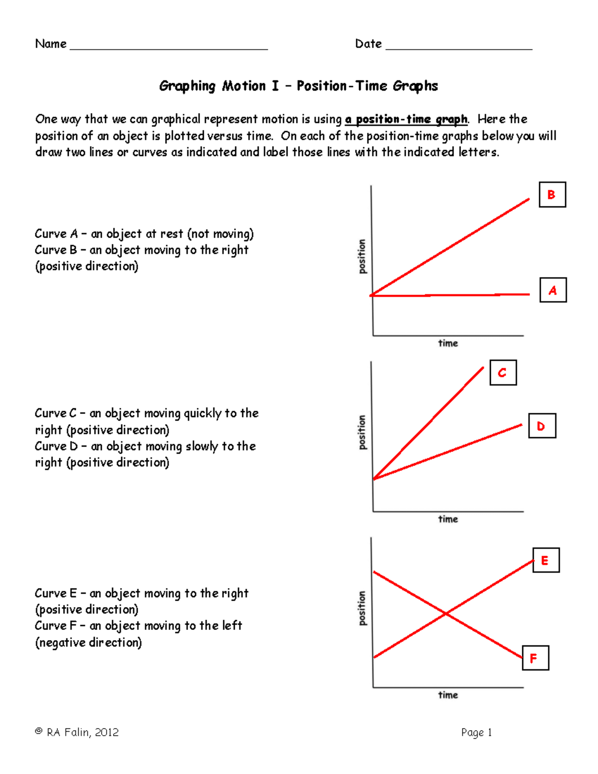Graphing Motion I - answers - Name ___________________________ Date ...